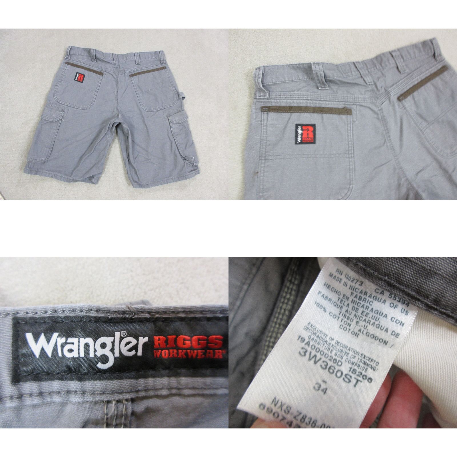 Wrangler Wrangler Riggs Shorts Mens 34 Gray Cargo Ripstop Carpenter ...