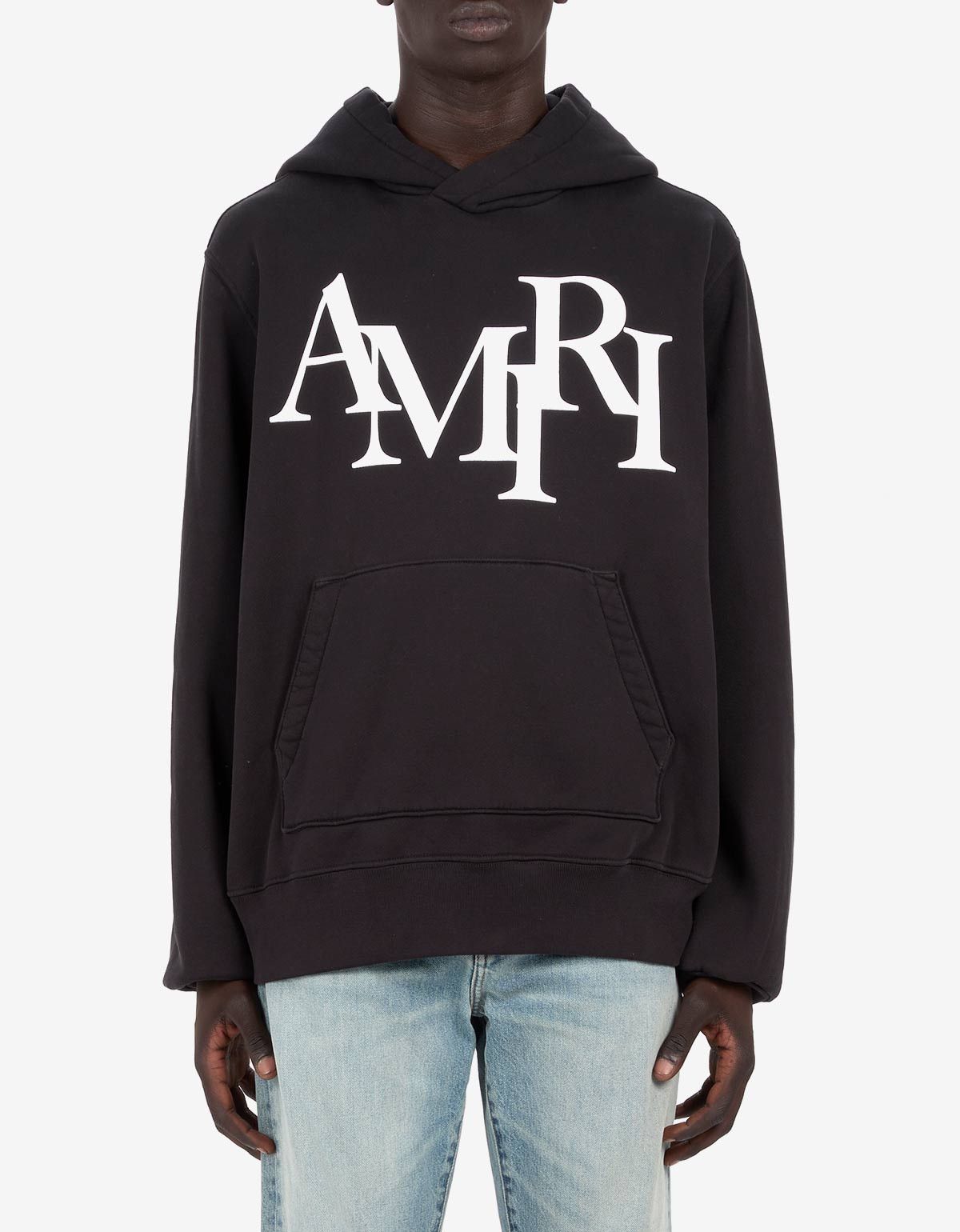 Amiri Amiri Black Staggered Logo Hoodie | Grailed