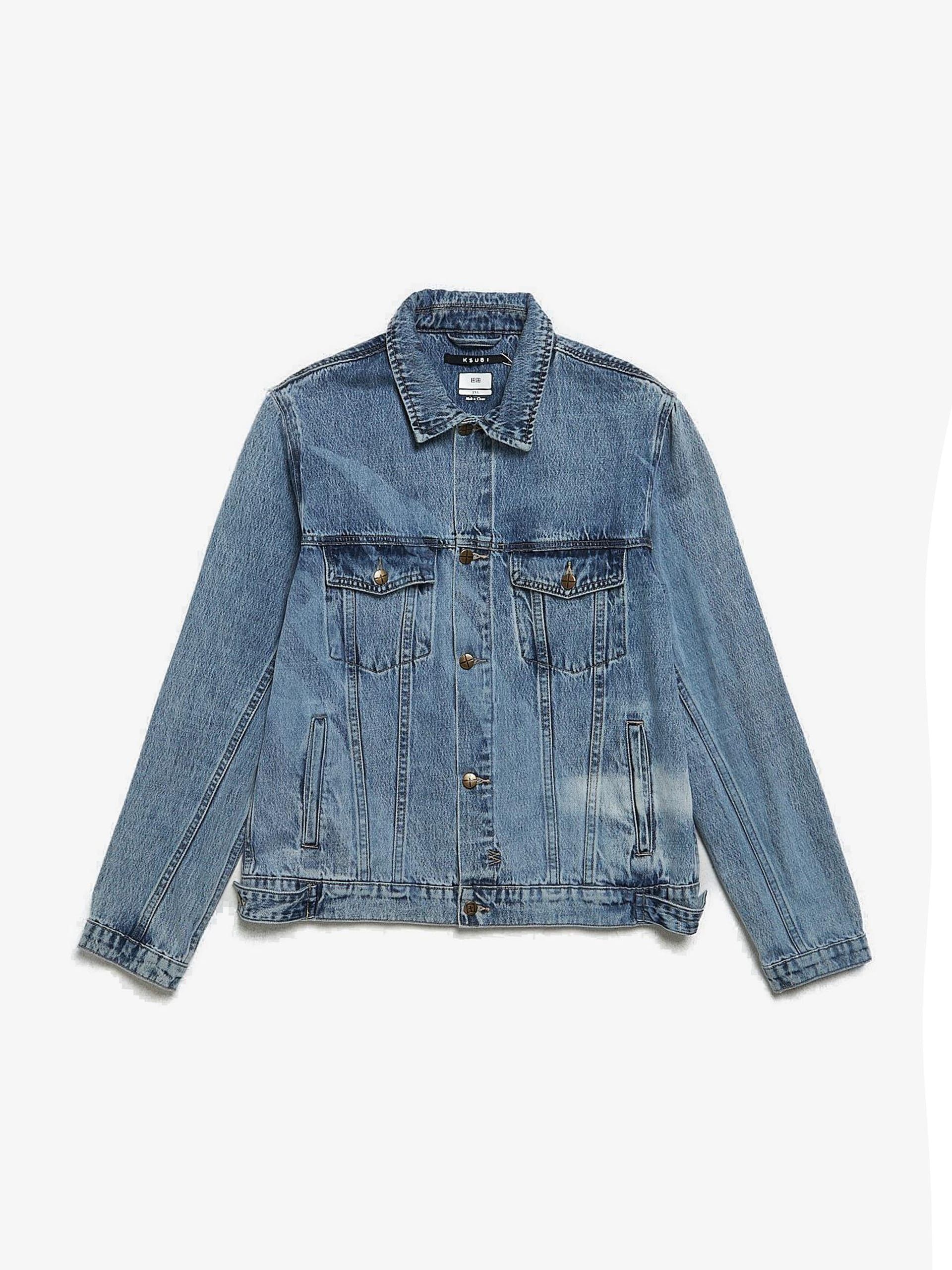 Ksubi Blue Back Cross Embroidered Cotton Denim Jacket | Grailed