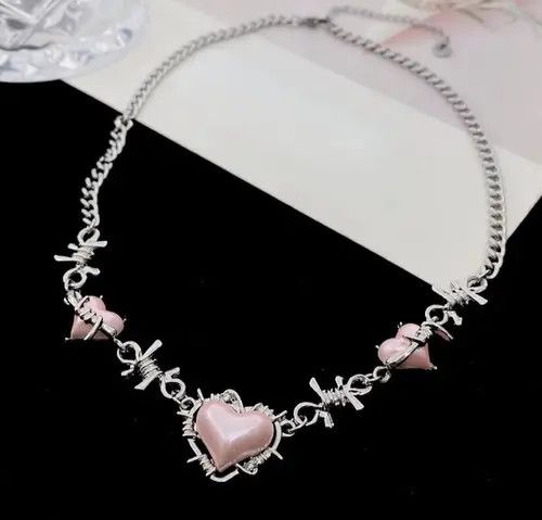 Chain Pink Thorns Love Heart Necklace | Grailed