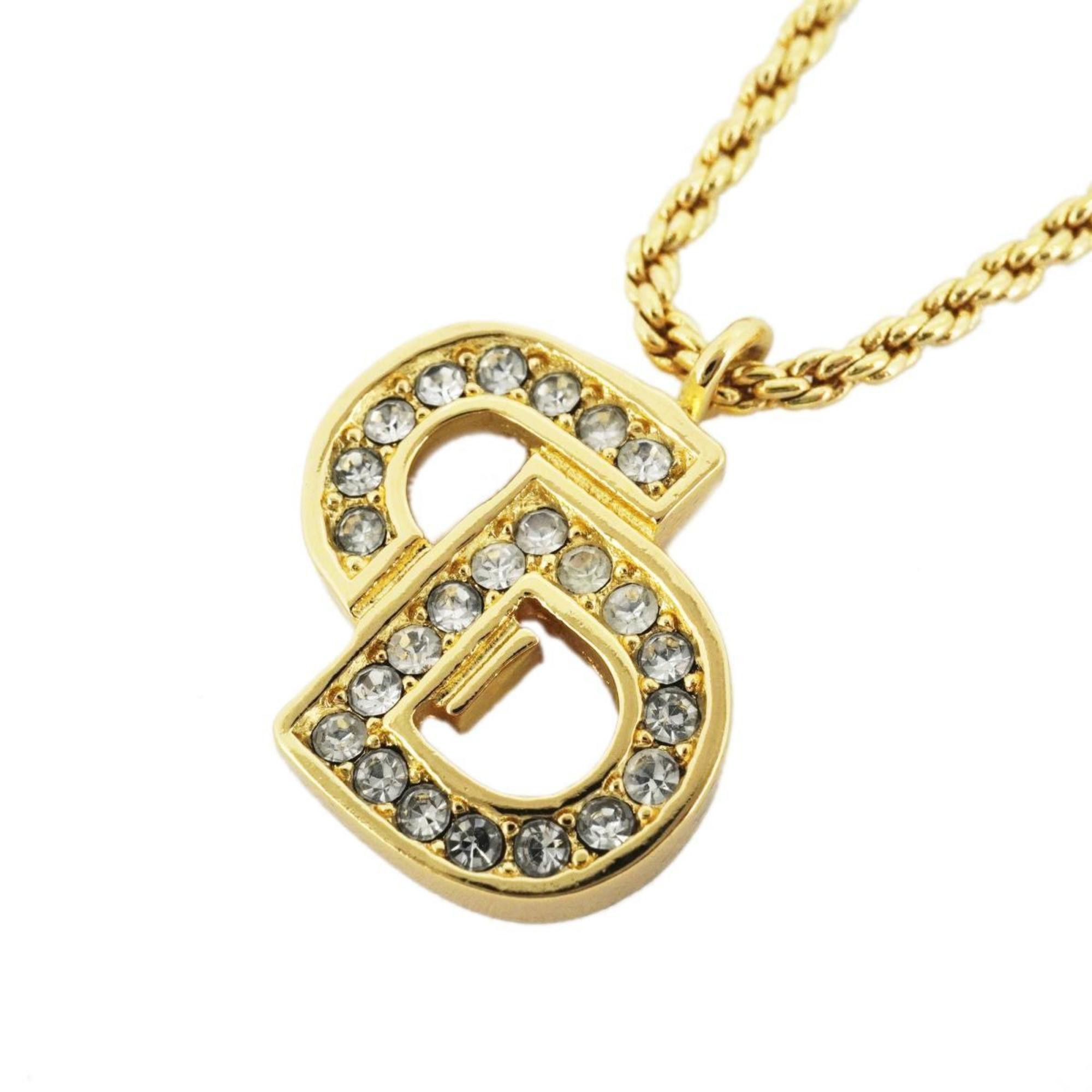 Dior Christian Dior Necklace CD Logo Rhinestone GP Plated Gold Ladies ...