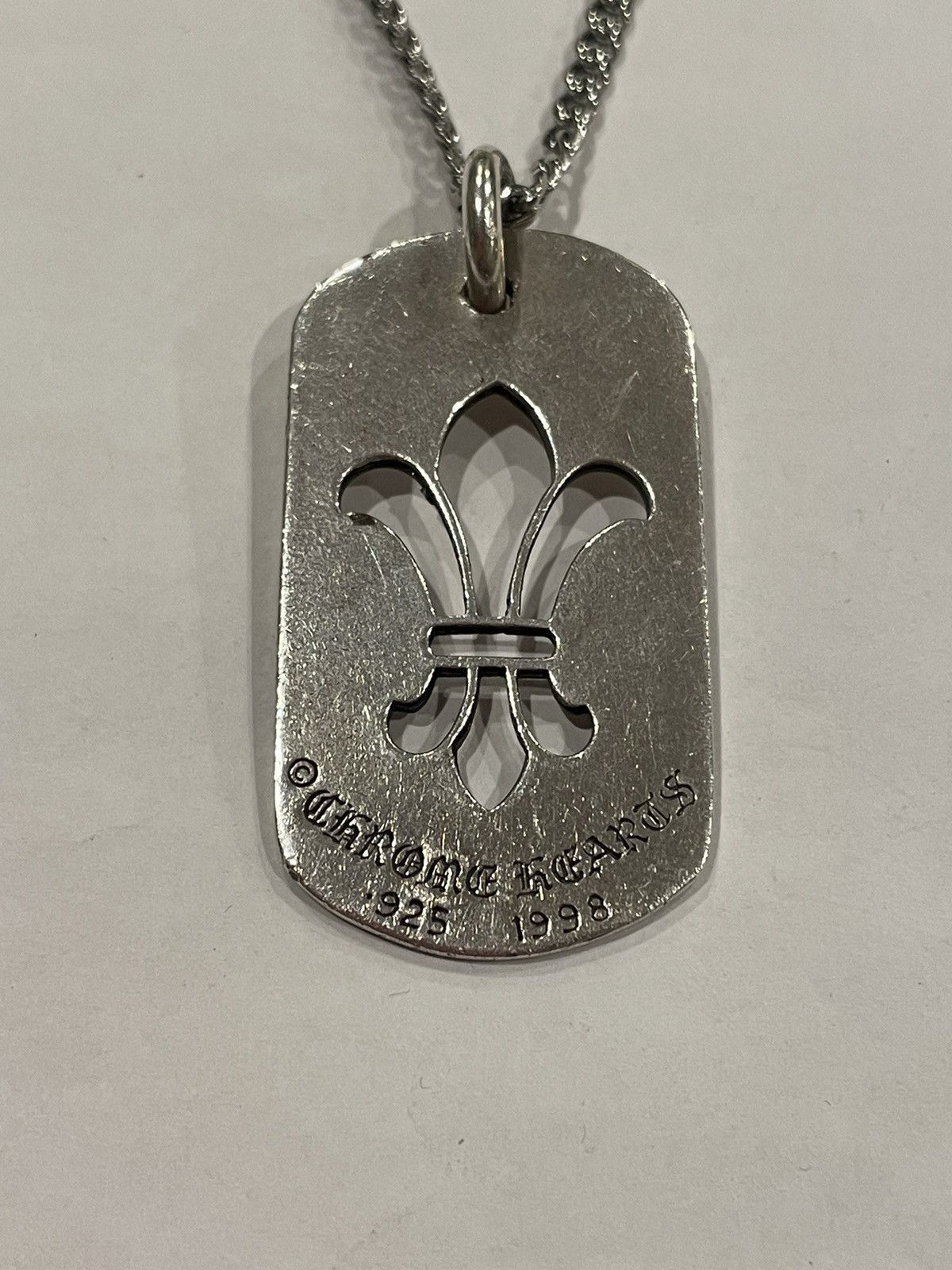 Chrome Hearts Chrome Hearts Fleur De Lis Dog Tag Silver Chain Necklace ...