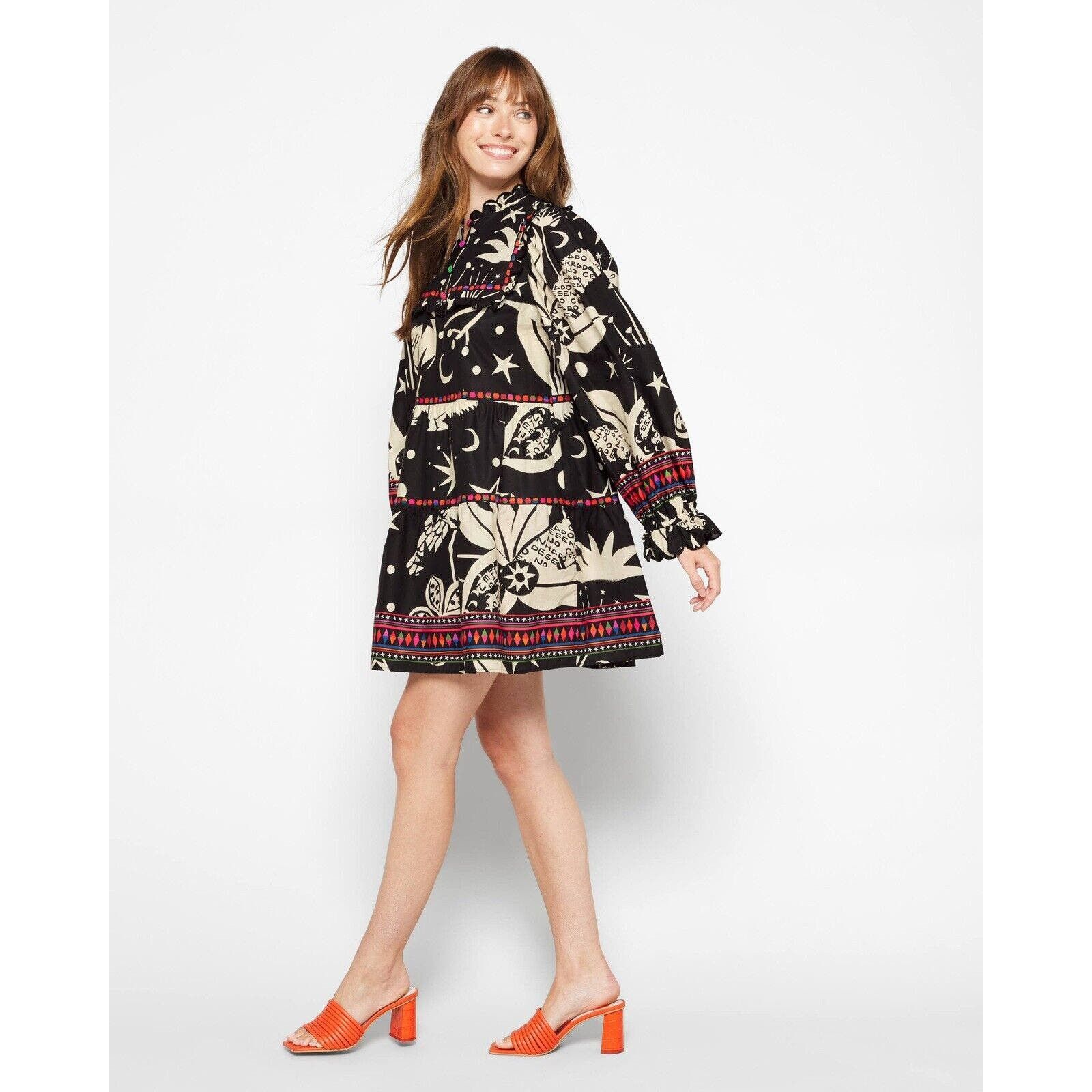 Farm Rio FARM RIO Black White Cerrado Sky Organic Cotton Mini Dress ...