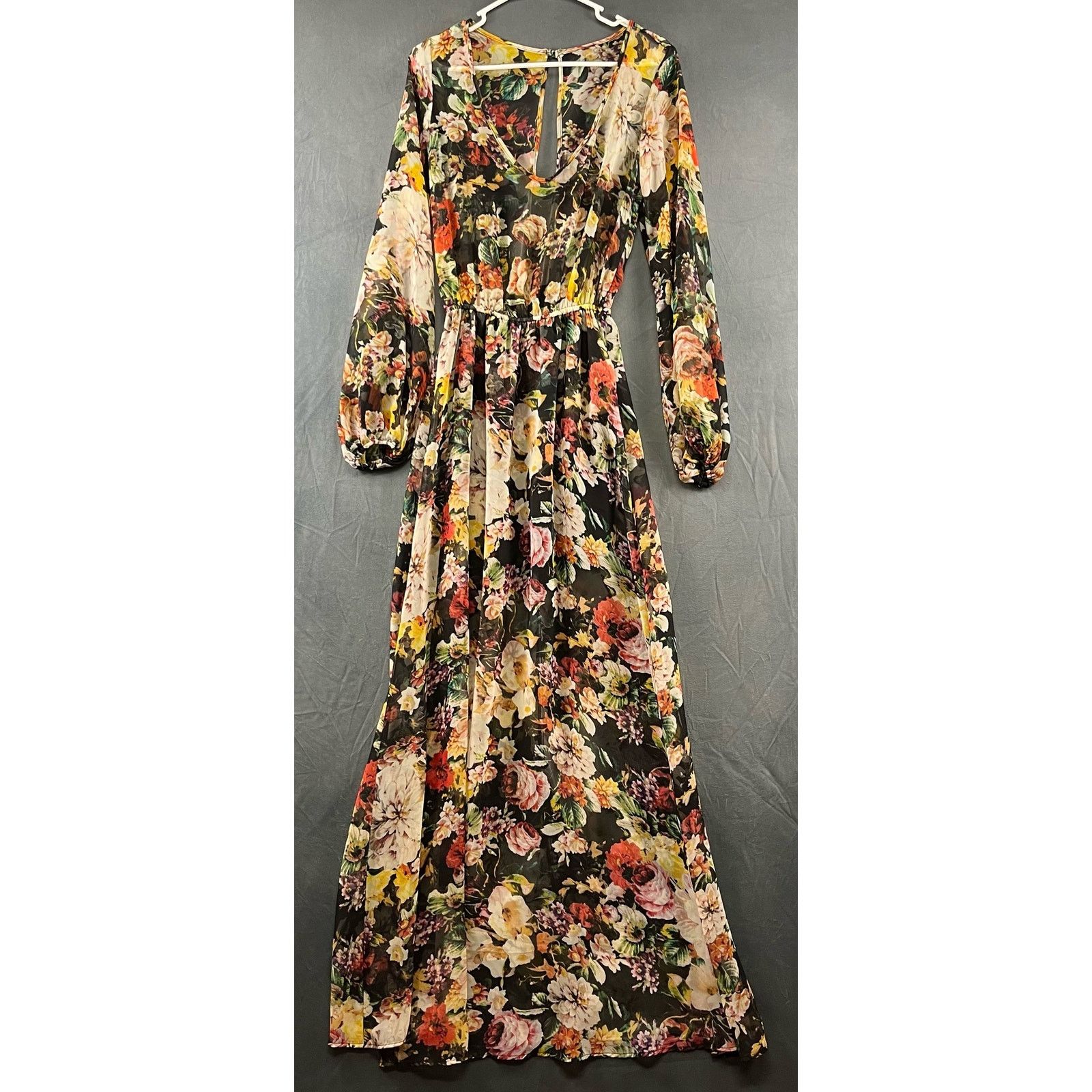 Generic Floral Chiffon Maxi Dress Sleeves Cottage Peek A Boo Back | Grailed
