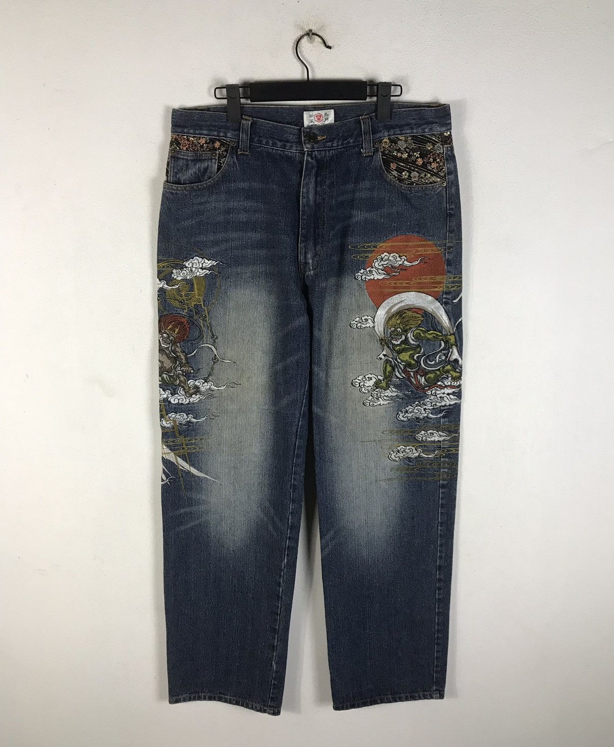 Japanese Brand 🔥Rare🔥The Japanese Fujin Raijin Tatoo Embroidery Denim ...