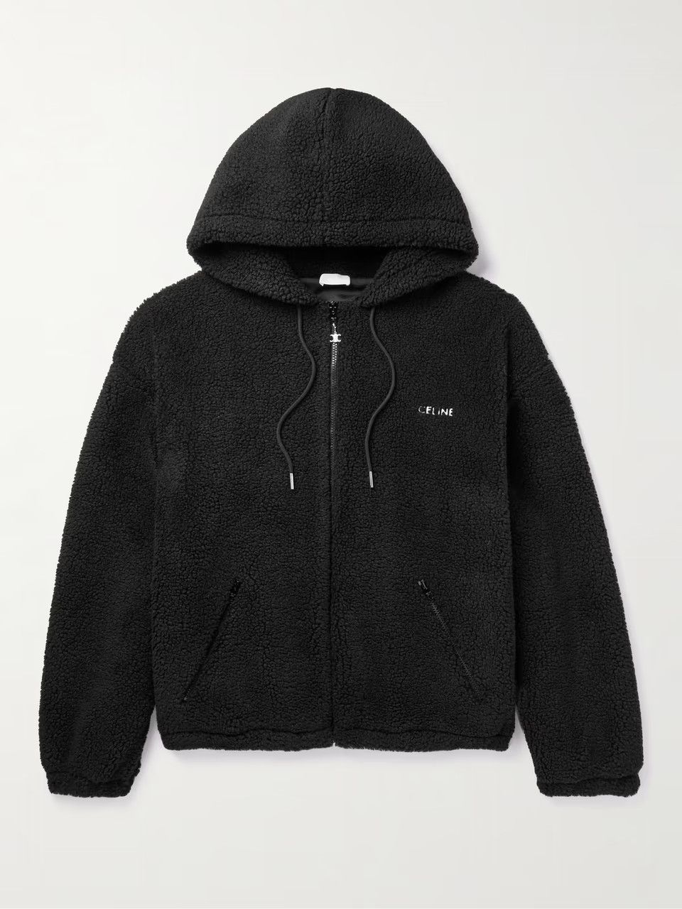 Celine Celine Fleece Teddy Logo Embroidered Zip Hoodie Jacket | Grailed