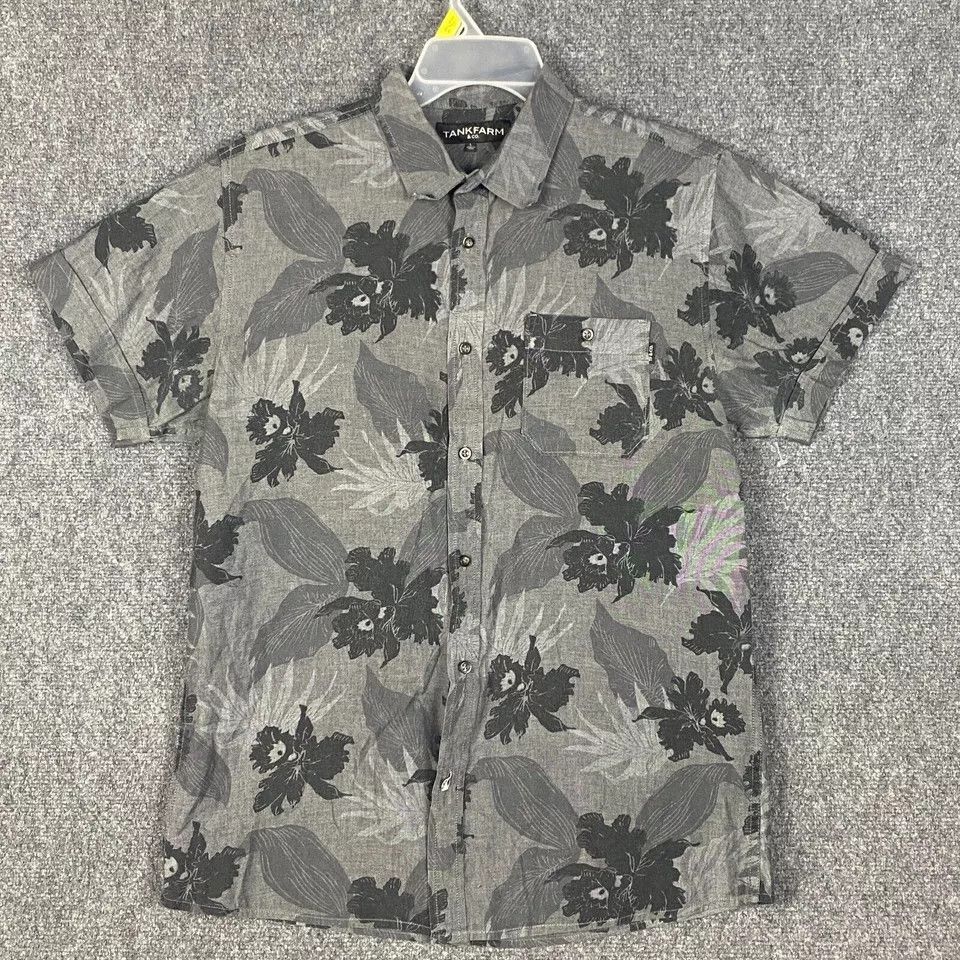Tankfarm & Co. Tankfarm Button Up Shirt Men's Large Hawaiian Gray ...