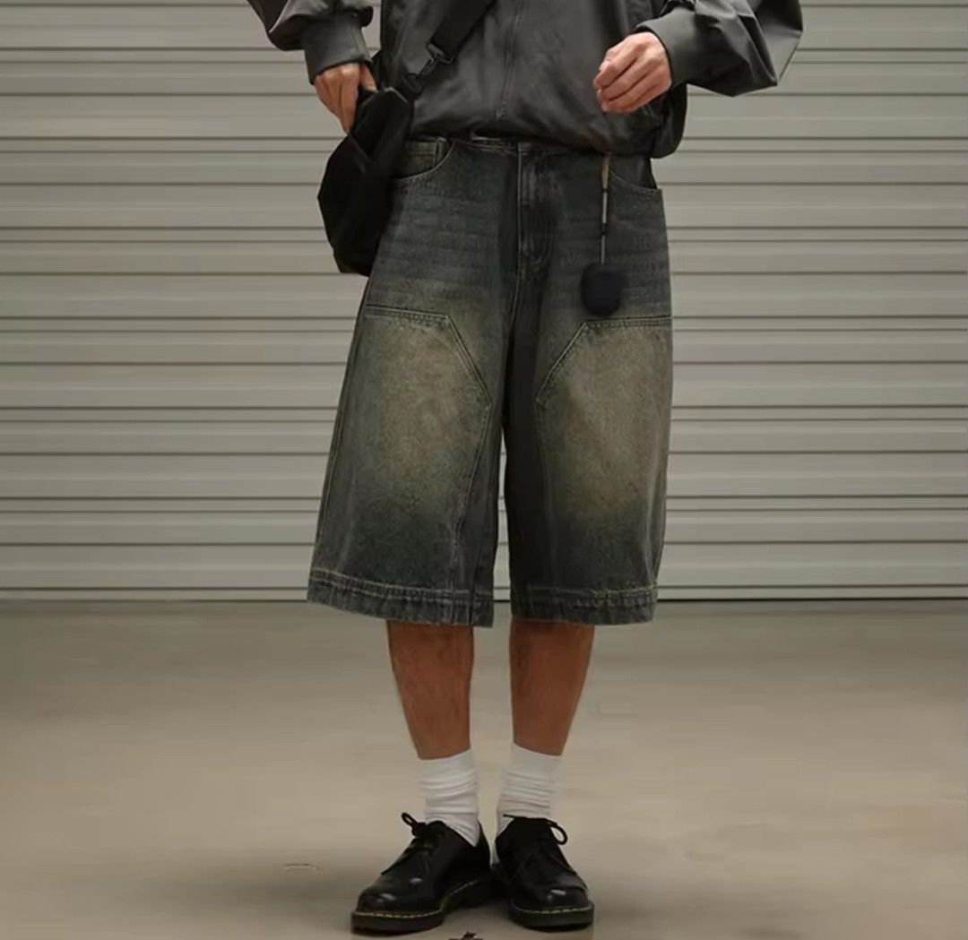 Japanese Brand × Vintage Double knee Denim Jorts Vintage Style Baggy ...
