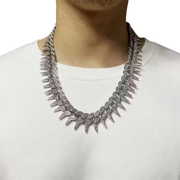 Cuban Link Chain 50 CM + 2.3Cm Width Hip Hop Spiked Diamond Necklace ...