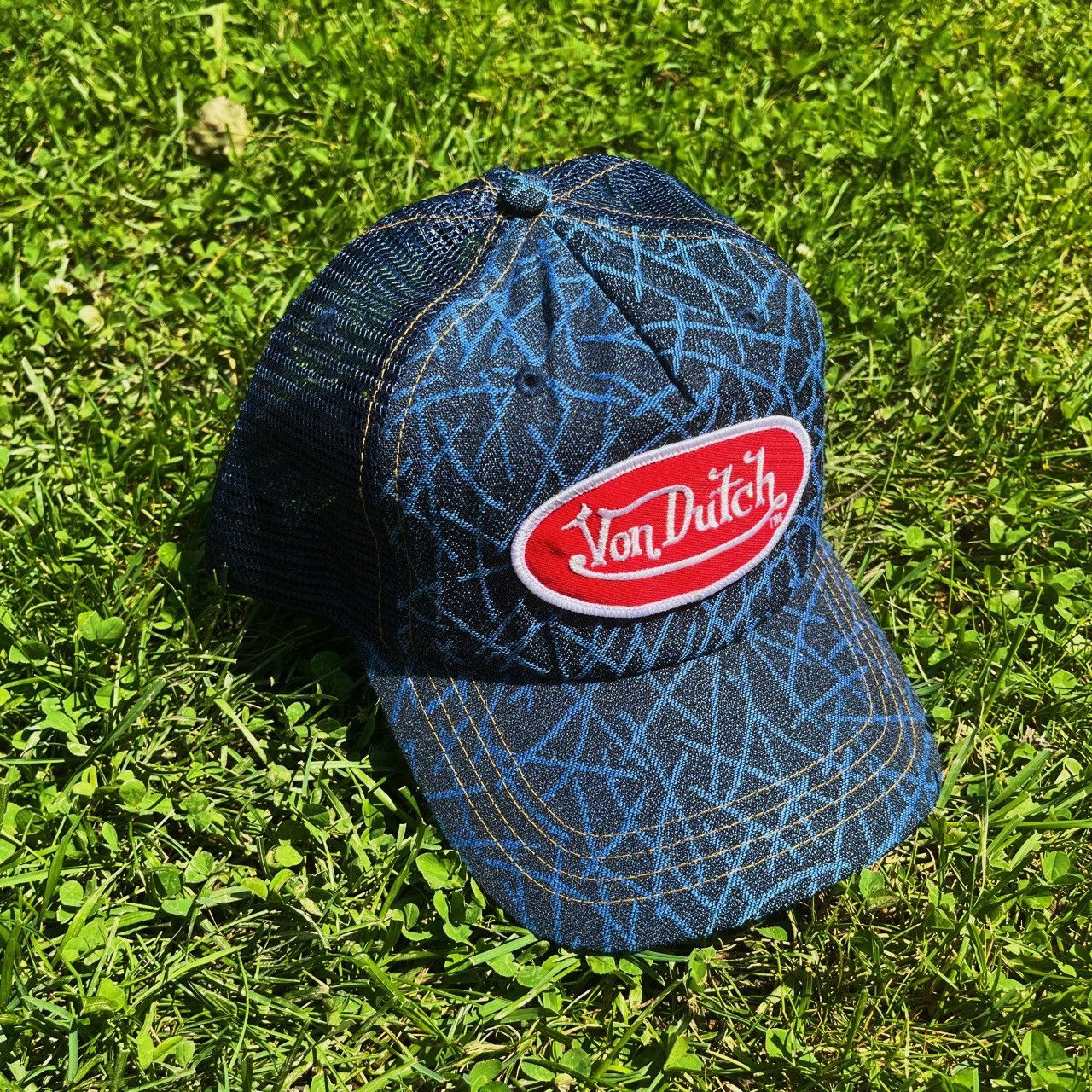 Von Dutch Abstract Blue Von Dutch Big Logo Snapback Trucker Hat | Grailed