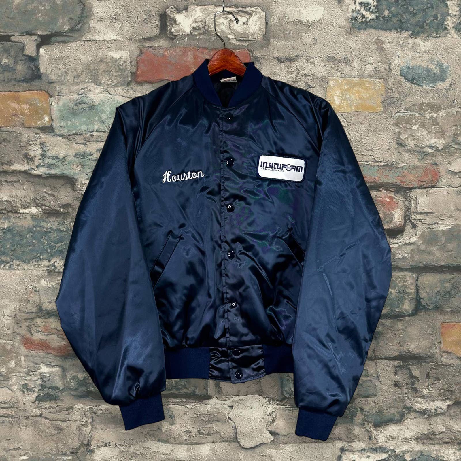 Vintage True Vintage Satin Jacket Navy Blue Made in USA Houston 70s ...