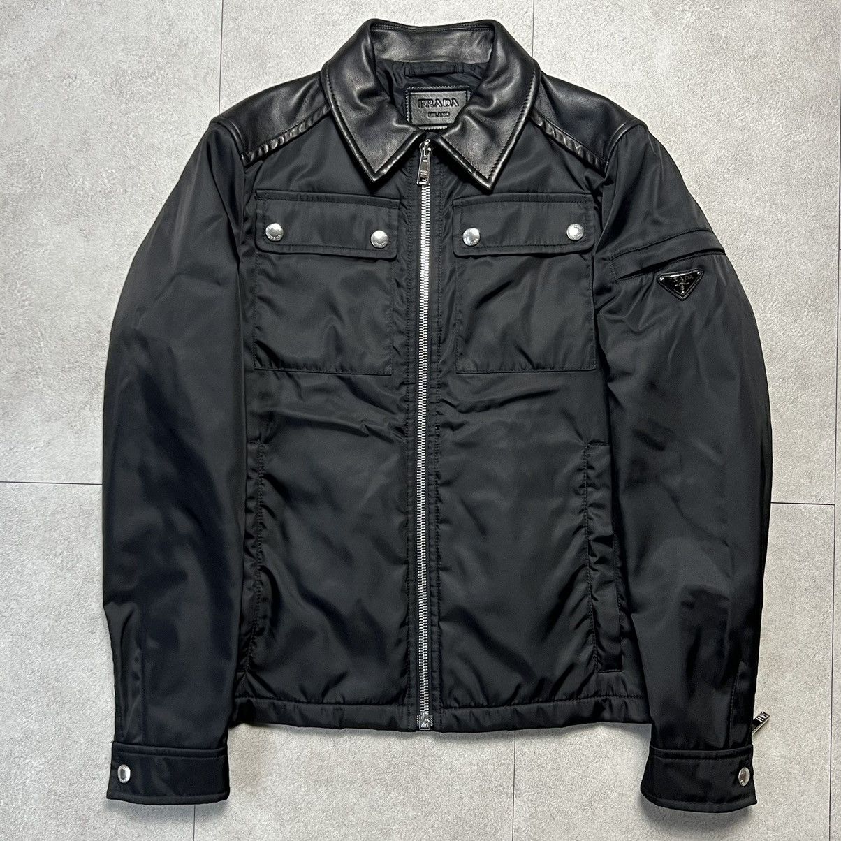 Prada Prada Plate Logo Nylon Leather Jacket | Grailed