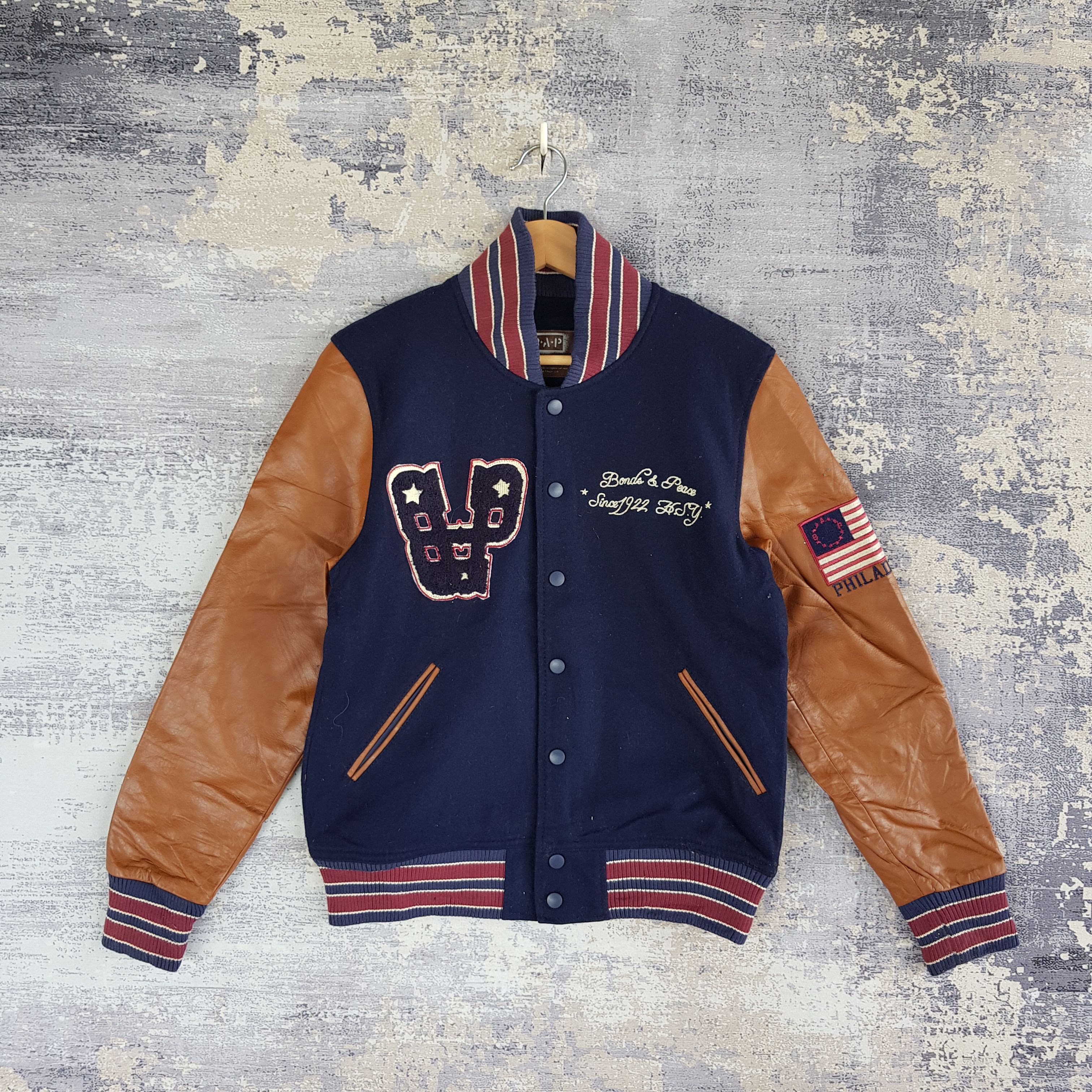 Japanese Brand × Leather × Vintage BAP Varsity Jacket Leather Jacket ...