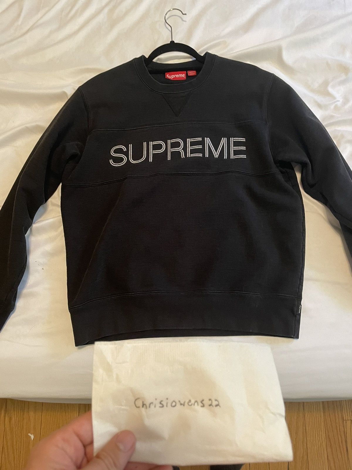 Supreme VINTAGE Supreme Black ZigZag Stitch Crewneck Sweater | Grailed