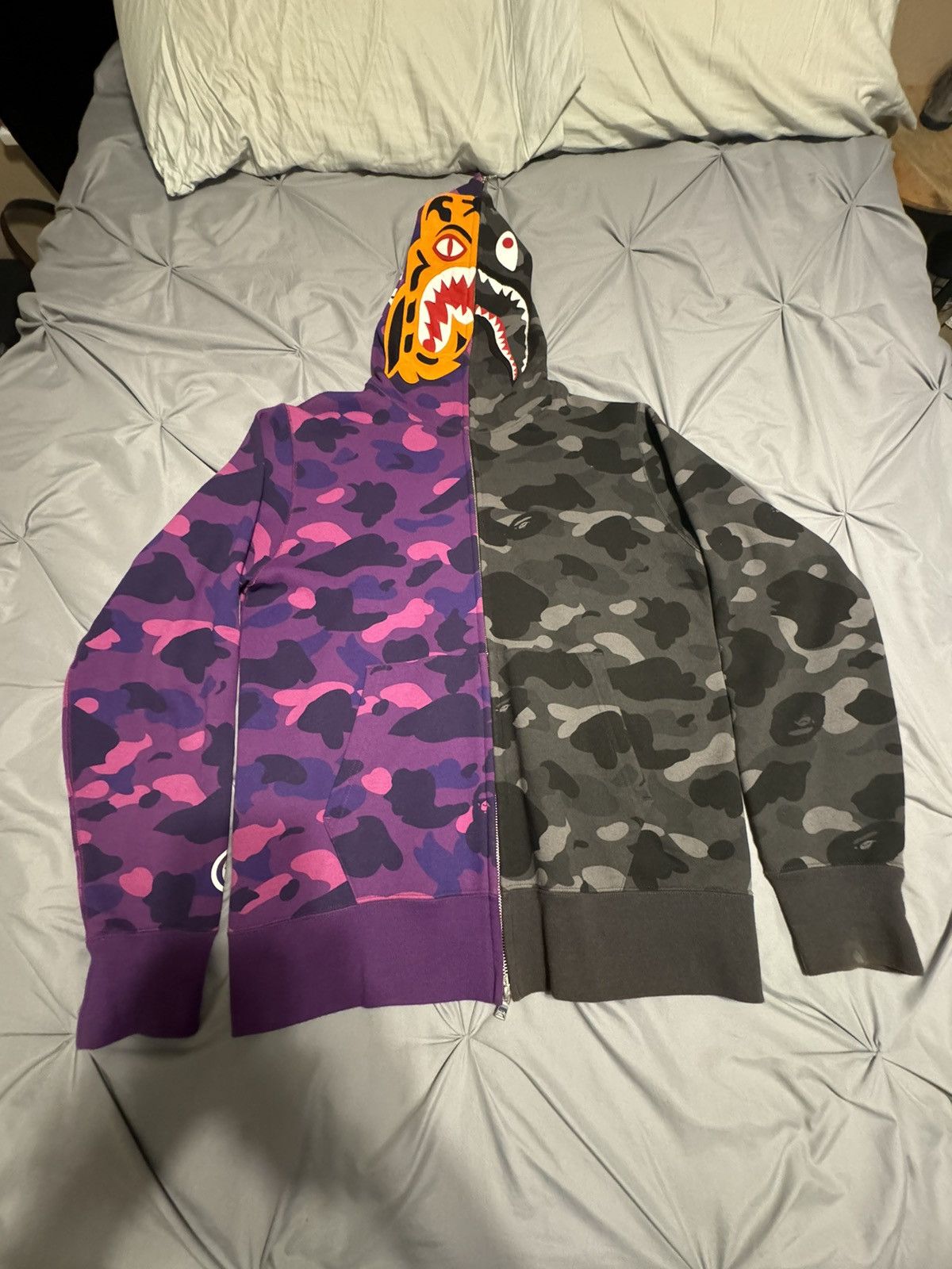 Bape Color Camo Tiger Shark Half Full Zip Hoodie | Grailed