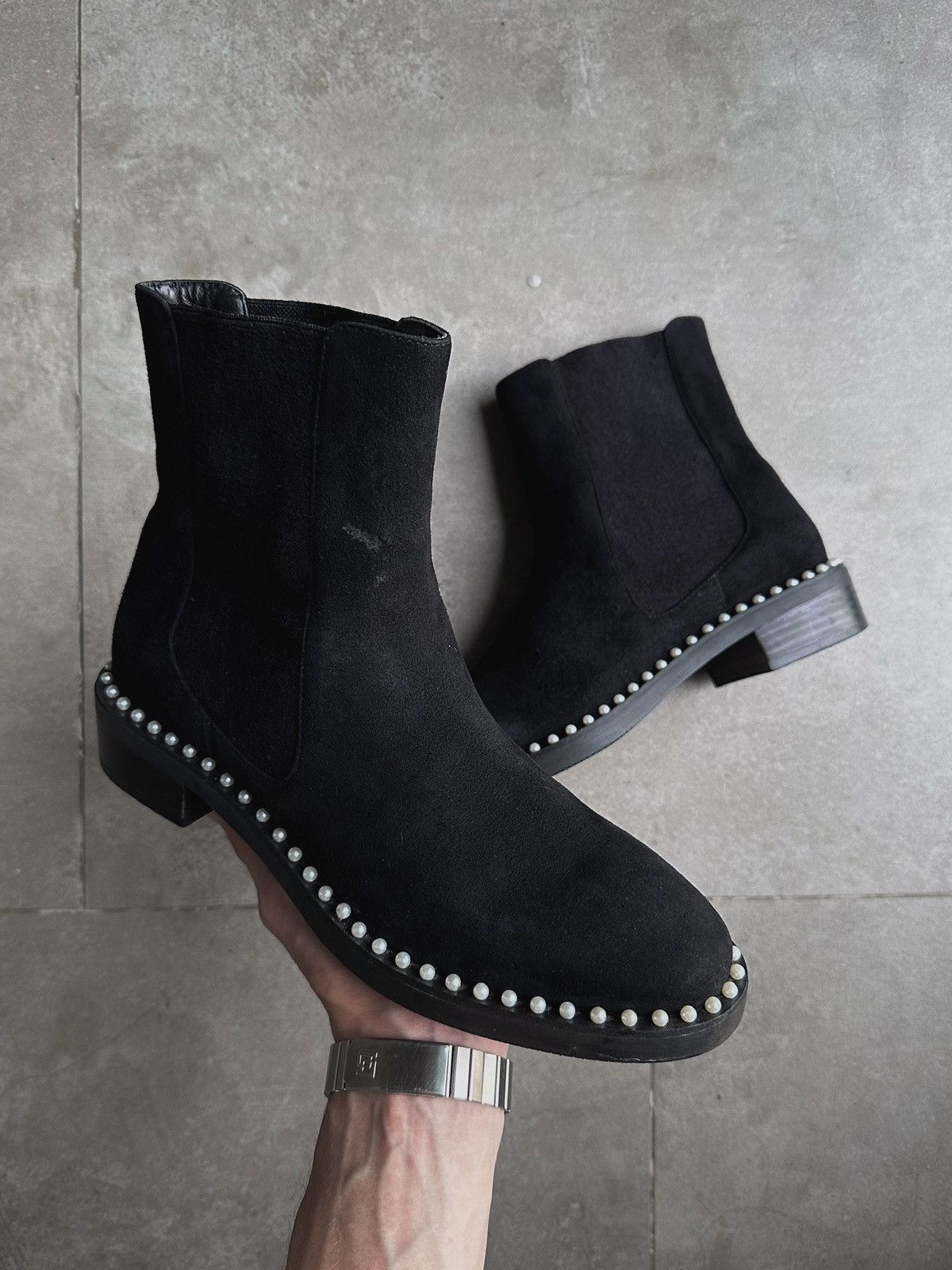 Stuart Weitzman STUART WEITZMAN PEARL STUDDED SUEDE CHELSEA BOOTS | Grailed