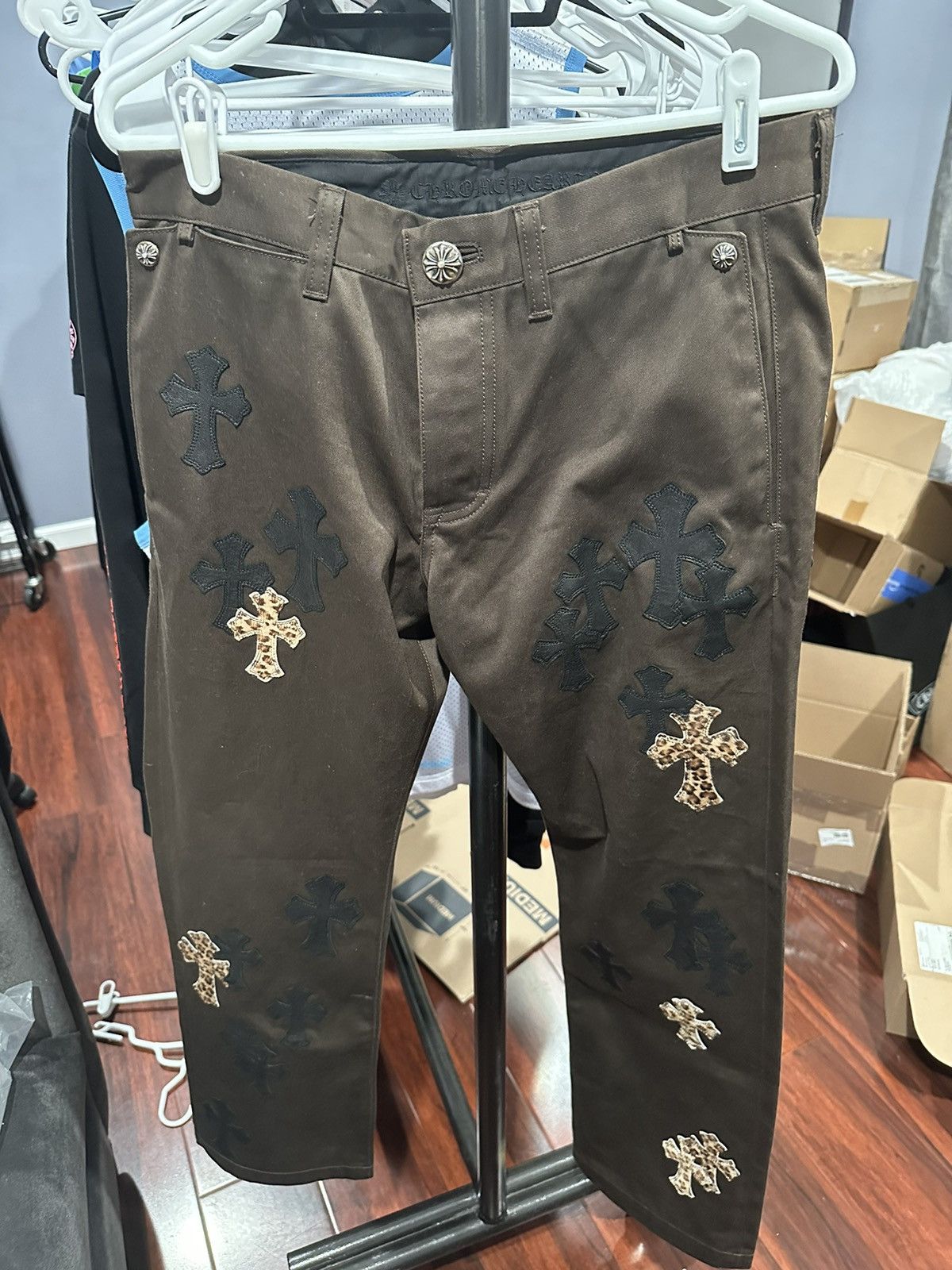 Chrome Hearts Chrome hearts cheetah cross patch carpenter pants | Grailed