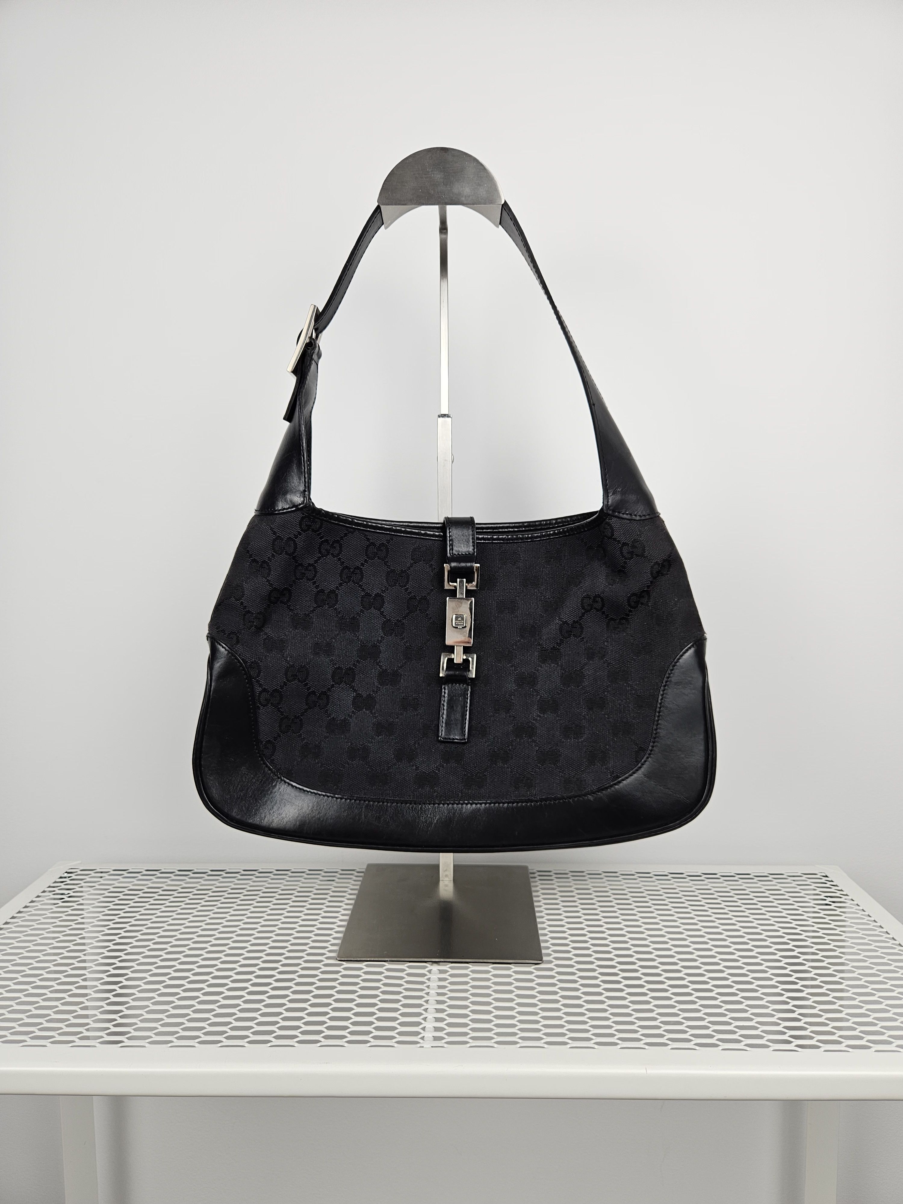 Gucci × Vintage Gucci Jackie black monogram canvas and leather shoulder ...