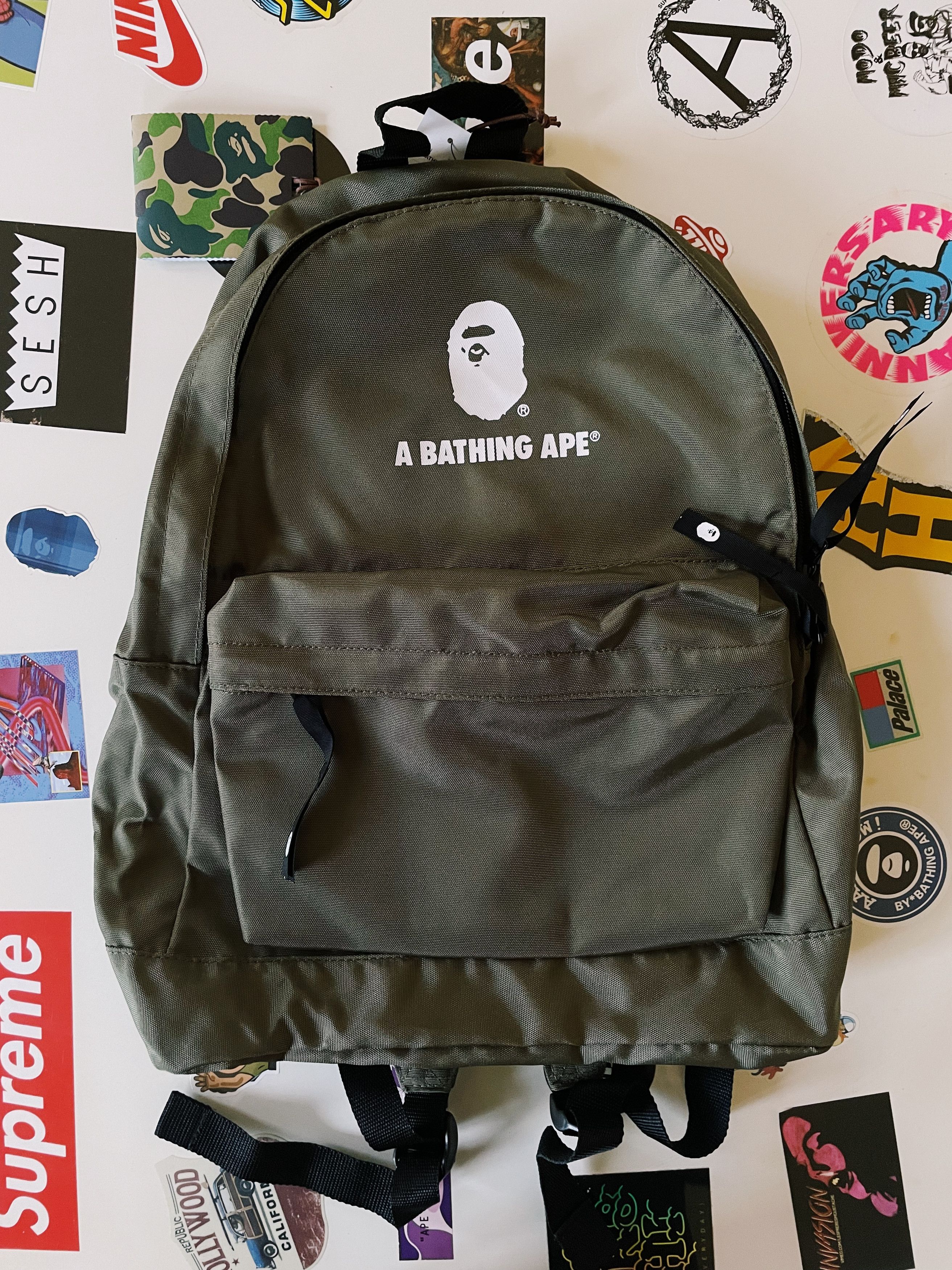 Bape Bape A Bathing Ape Logo Backpack Olive | Grailed
