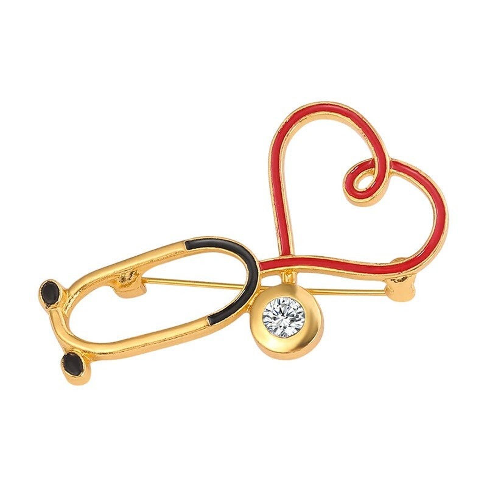 Enamel × Pins Medical Gold Crystal Heart Stethoscope Enamel Pins 259 ...