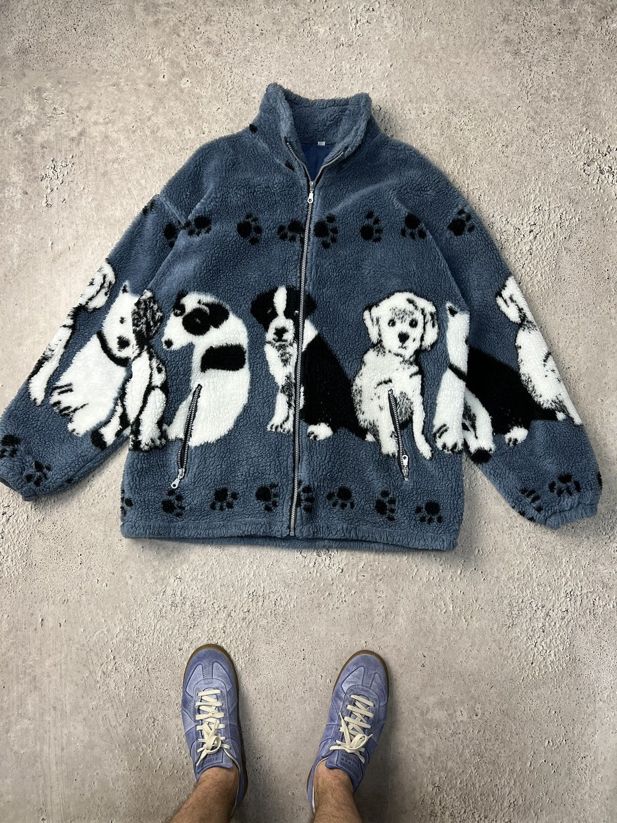 Vintage Vintage Y2K Full Print Animal Dogs Sherpa Fur Jacket bomber ...