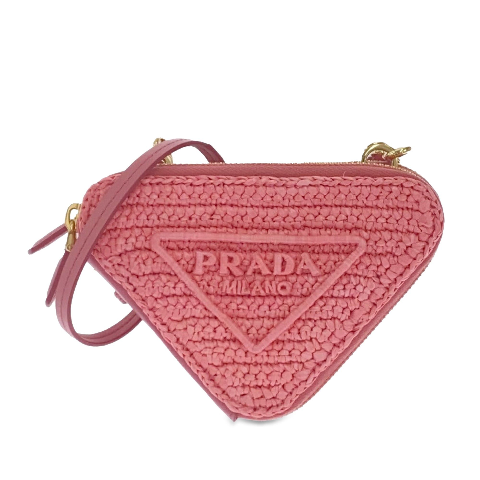 Prada PRADA Mini Raffia Crochet Logo Embroidered Triangle Pouch Satchel ...