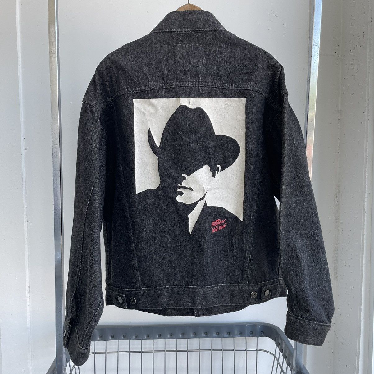 Marlboro × Vintage Vintage 90s Marlboro Cigarettes Black Denim Trucker ...