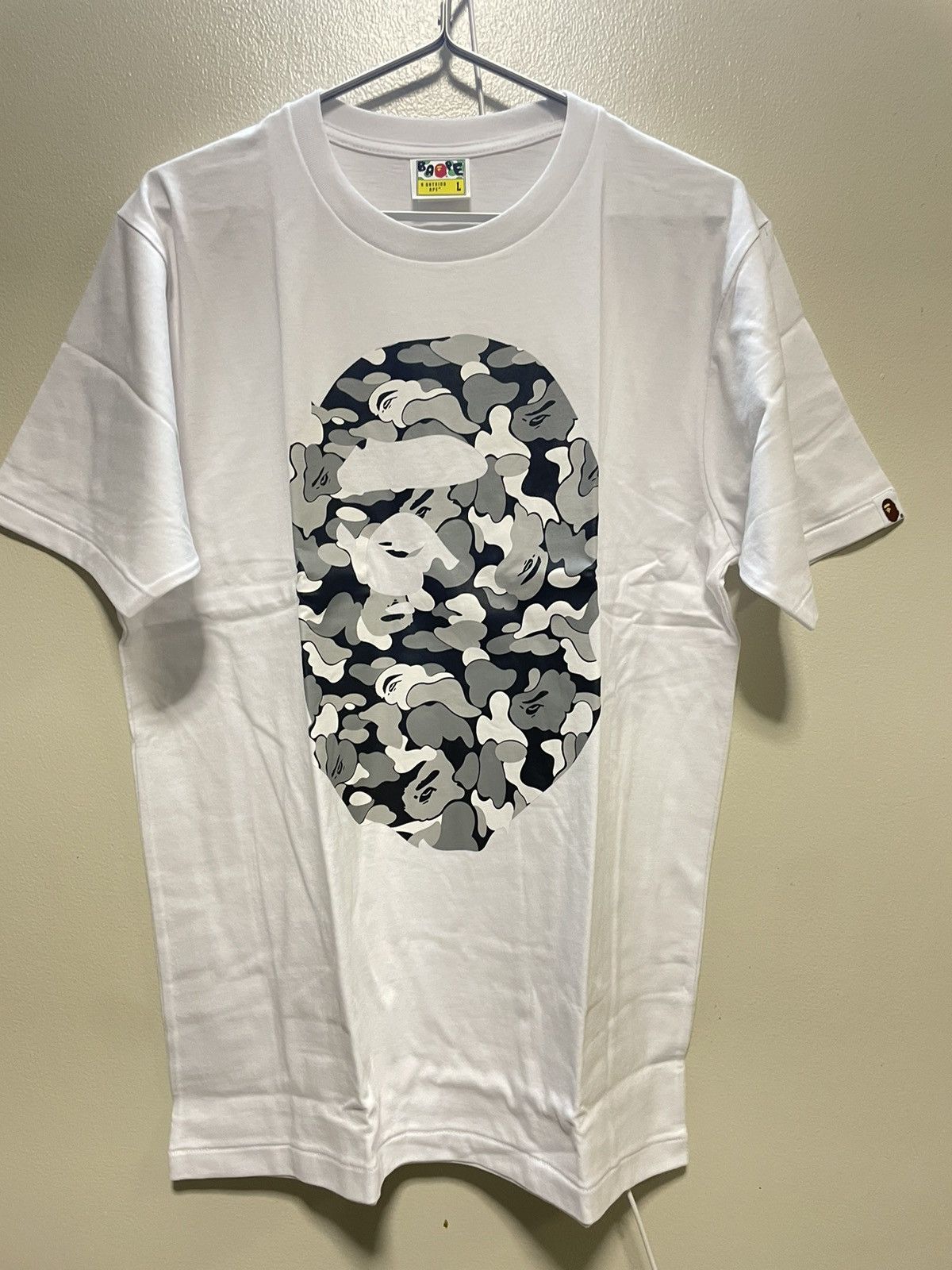 Bape Bape Grey Camo Big Ape Head White Tee | Grailed
