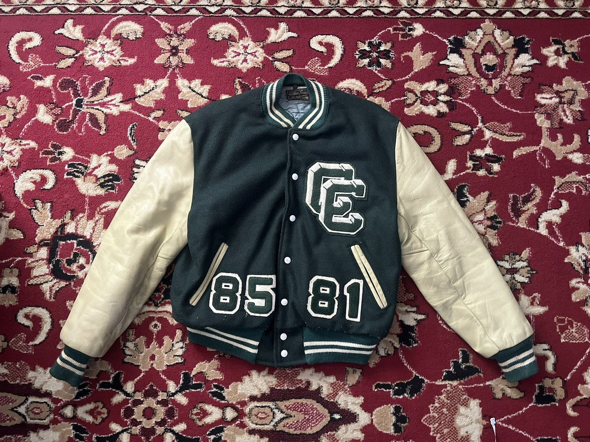 Vintage Vintage 1981-1985 Varsity Jacket Dark-Green/Cream | Grailed