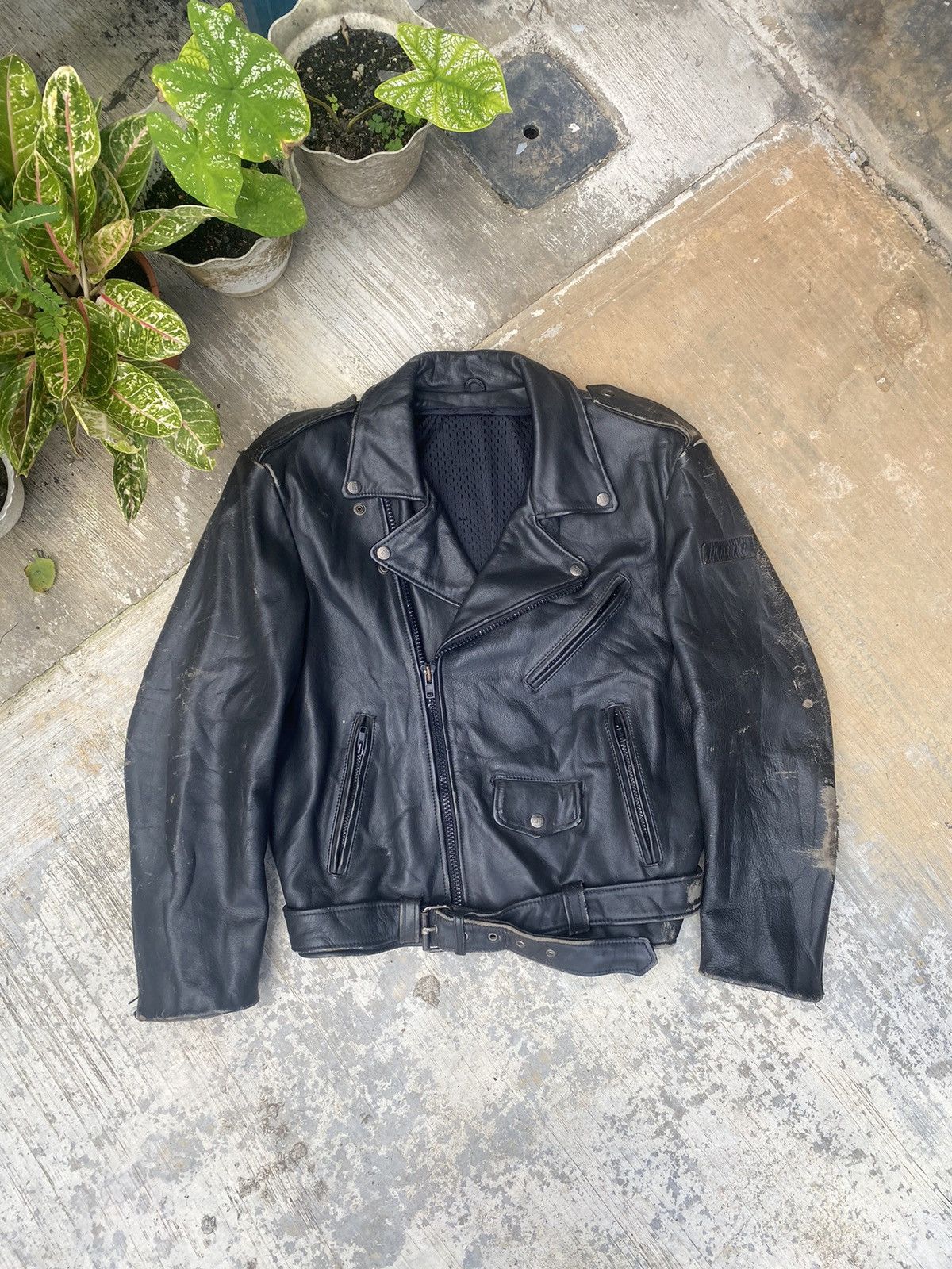Japanese Brand × Leather Jacket × MOTO ⚡️Rare⚡️ Distressed Vintage ...
