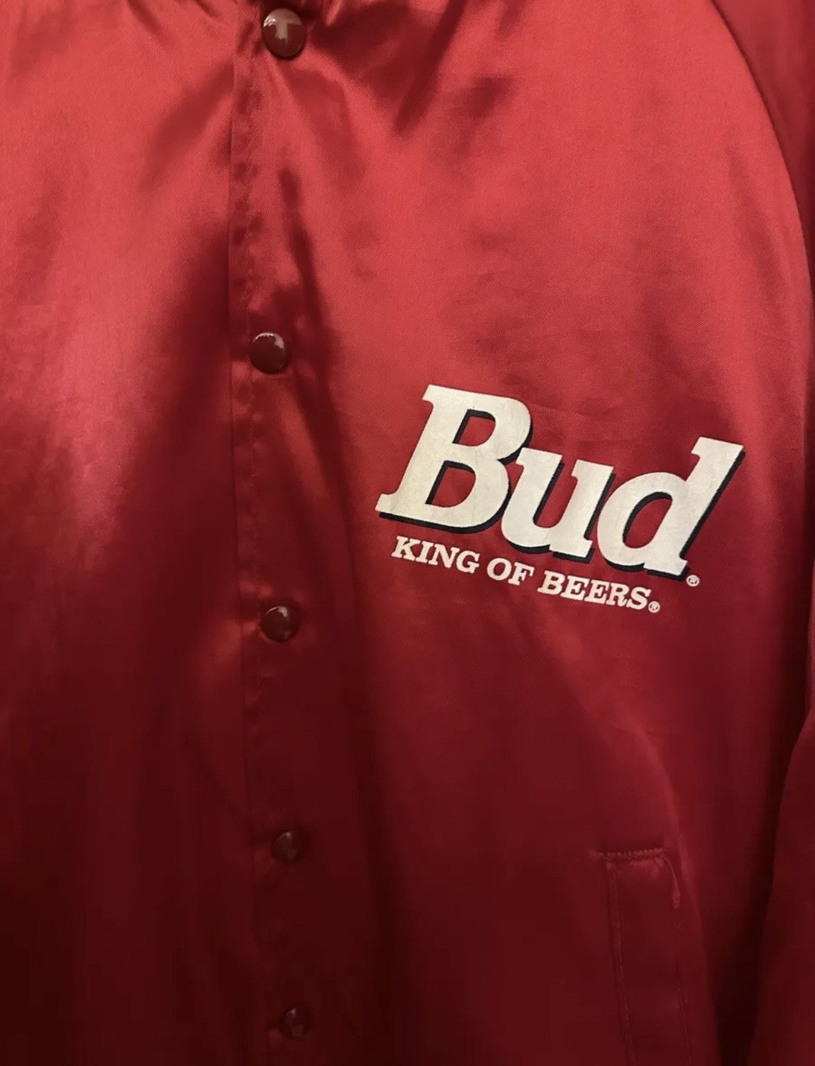 Budweiser × Vintage Vtg Budweiser King Of Beers Snap Button Satin ...