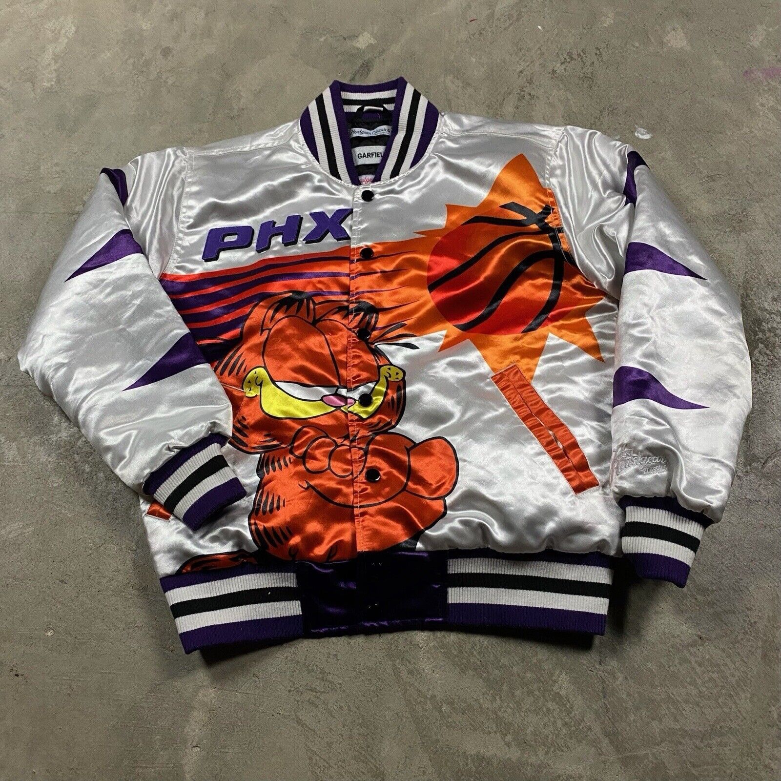 Vintage GARFIELD PHOENIX SUNS Headgear Classics Bomber Jacket Satin S ...
