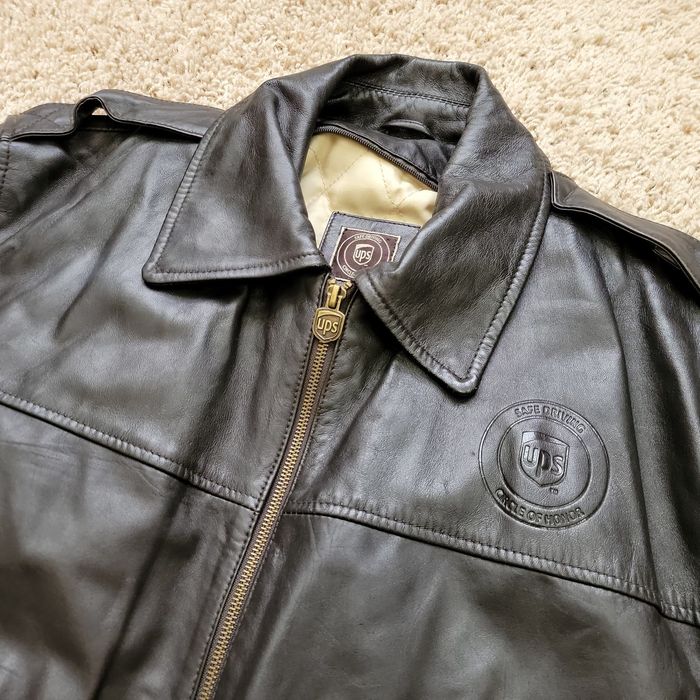 Vintage UPS Safe Driving Circle Of Honor Brown Leather Jacket Sz XLT ...