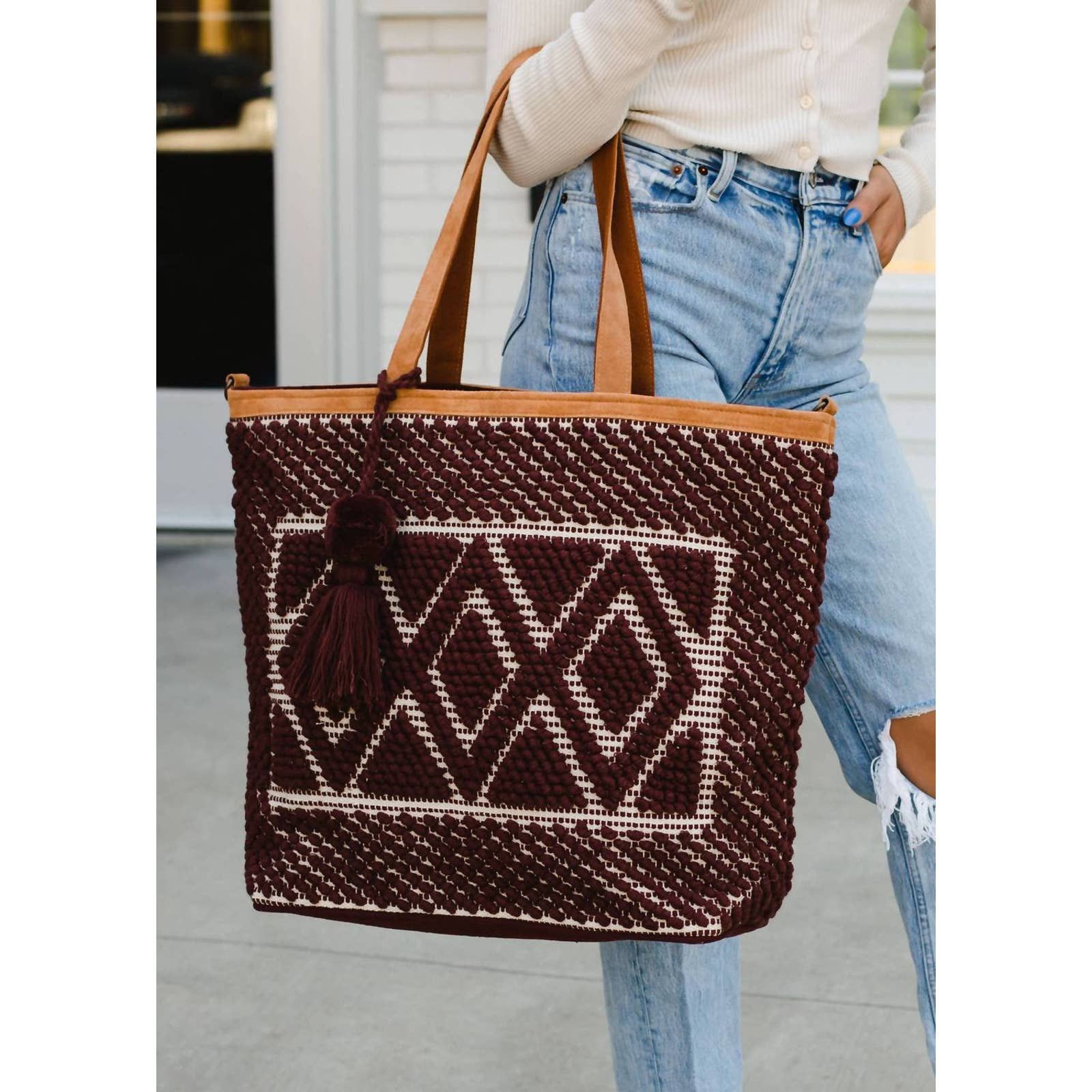 Designer PANACHE Woven Diamond Pattern Tote Bag In Brown | Grailed