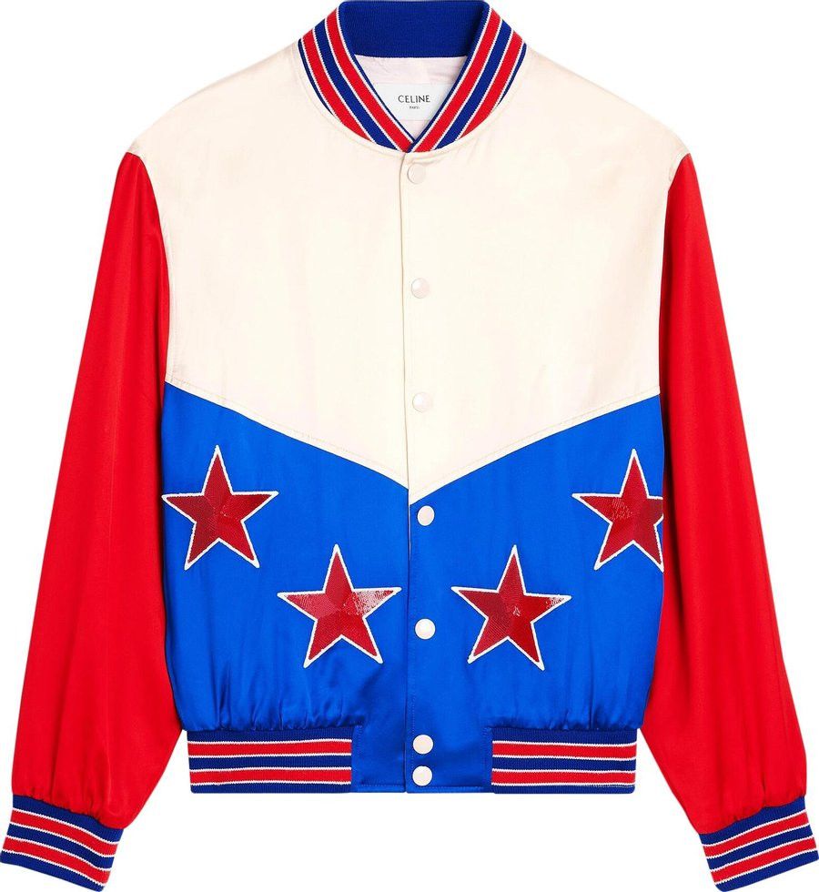 Celine Teddy Americana Sequin-Embellished Satin Bomber Jacket | Grailed