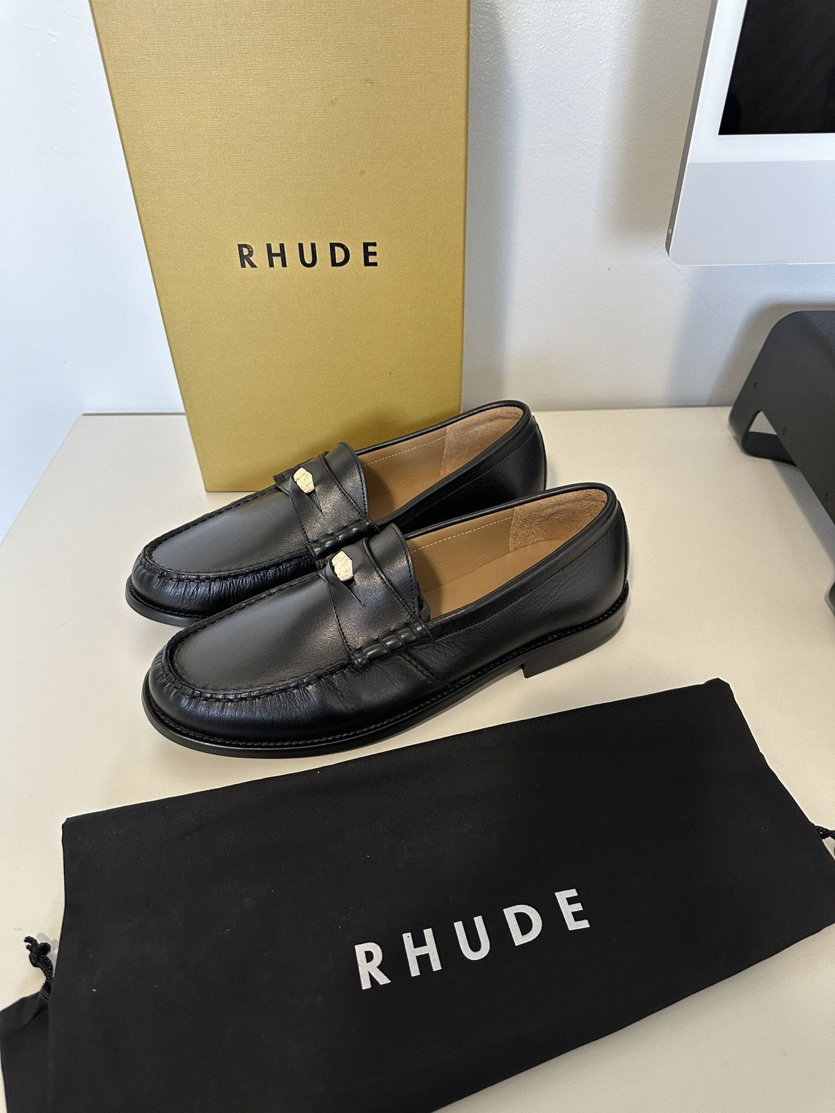 Rhude Rhude Black Leather Ivy Penny Loafer Shoe 10 NEW | Grailed