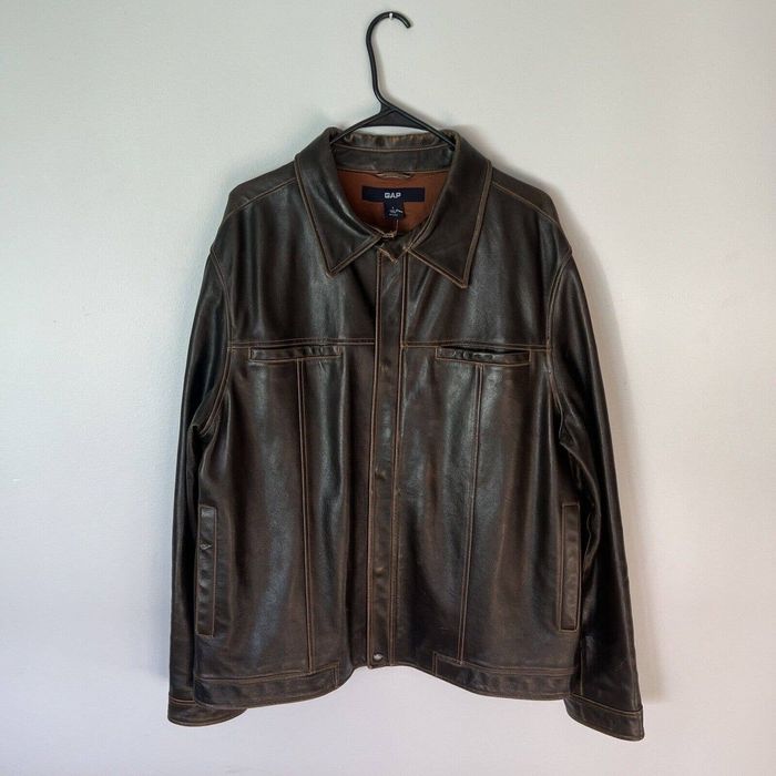Gap Vintage GAP Leather Jacket Large Mens Brown | Grailed