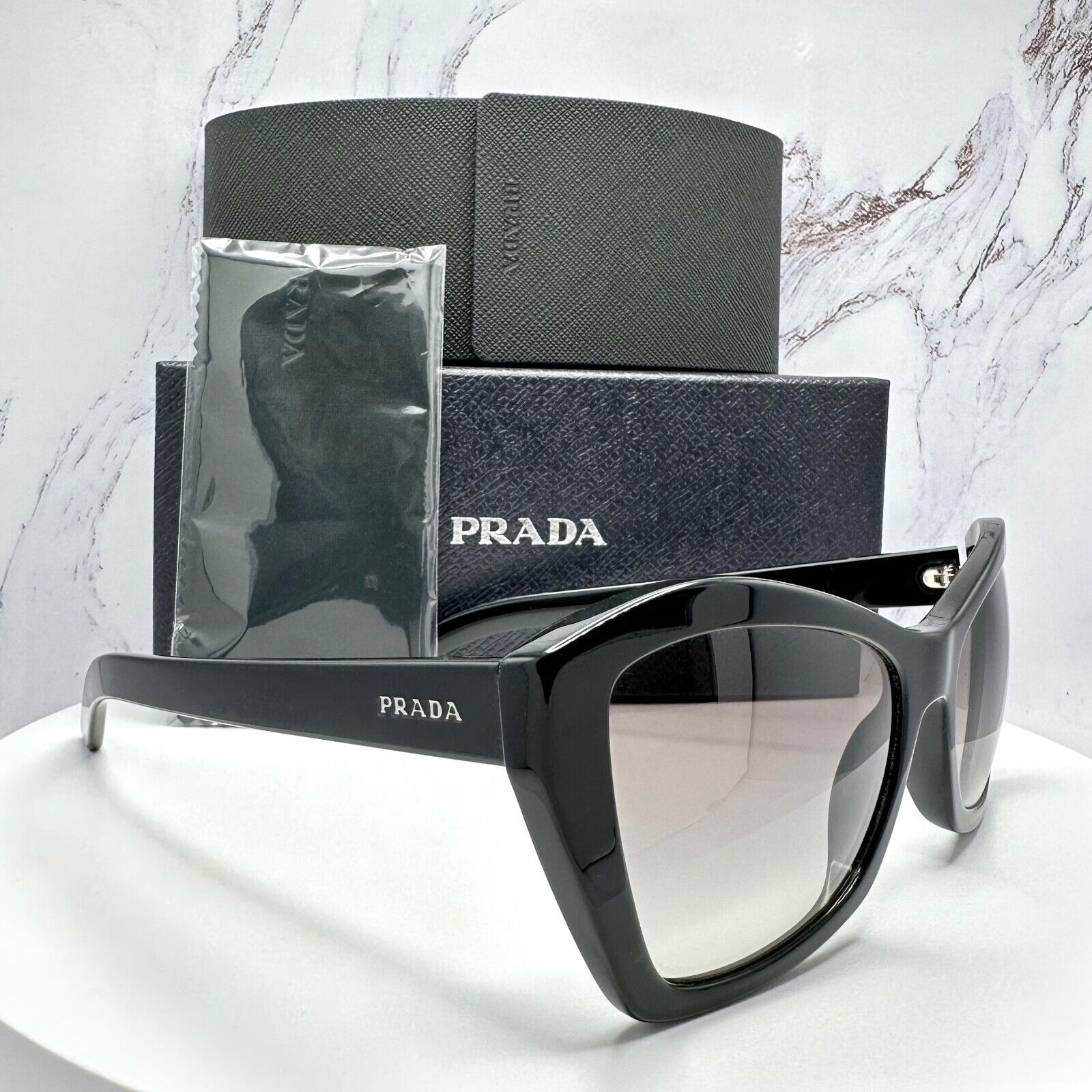 Prada Prada Sunglasses Black Silver Logo Square Cat Eye Authentic | Grailed