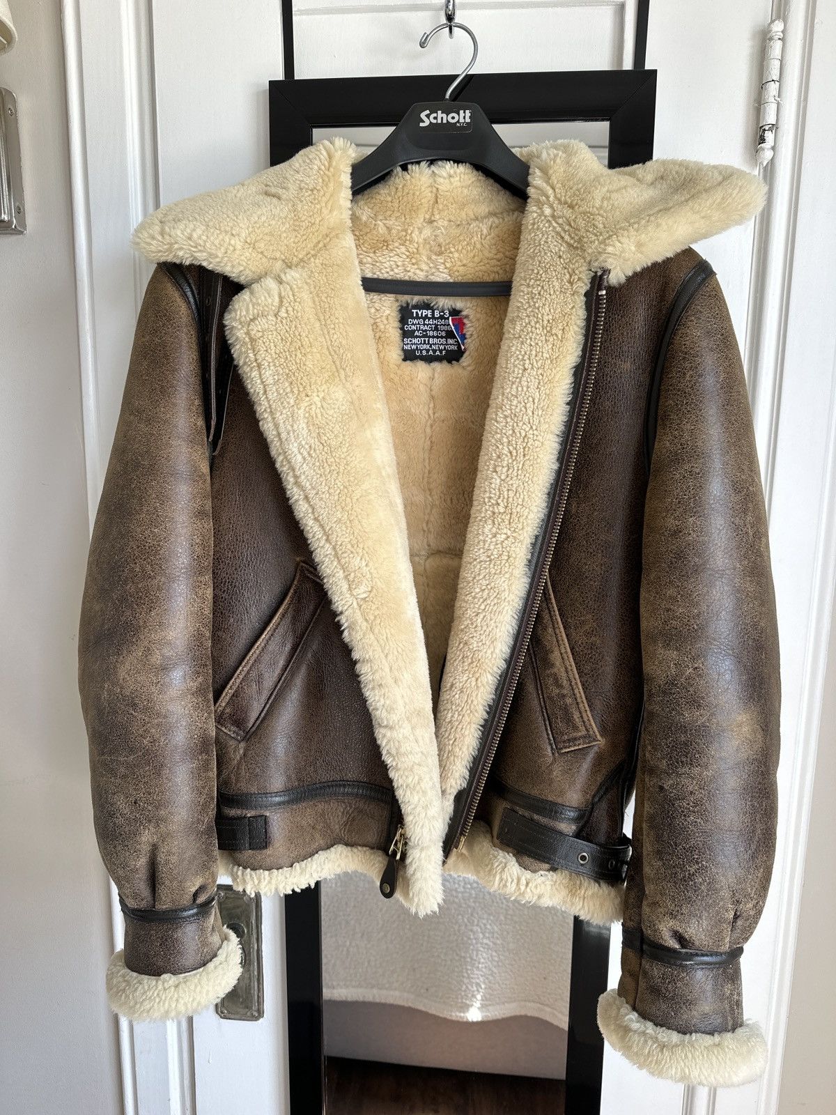 Schott Classic B-3 Sheepskin Leather Bomber Jacket | Grailed