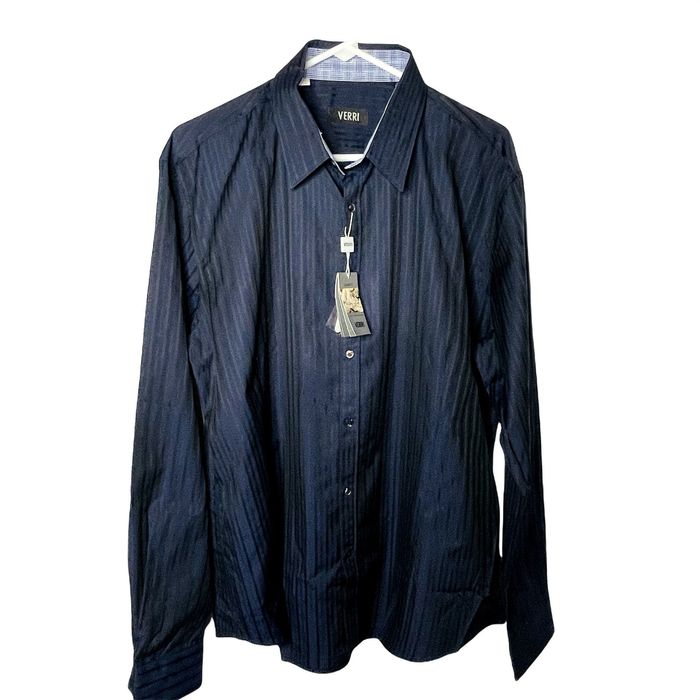 Verri Verri Mens Blue Pinstripe Button Down Collared Dress Shirt S ...