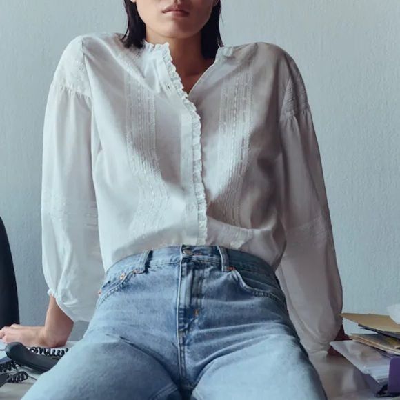 Mango Mango MNG embroidered cotton shirt Sz 10 | Grailed