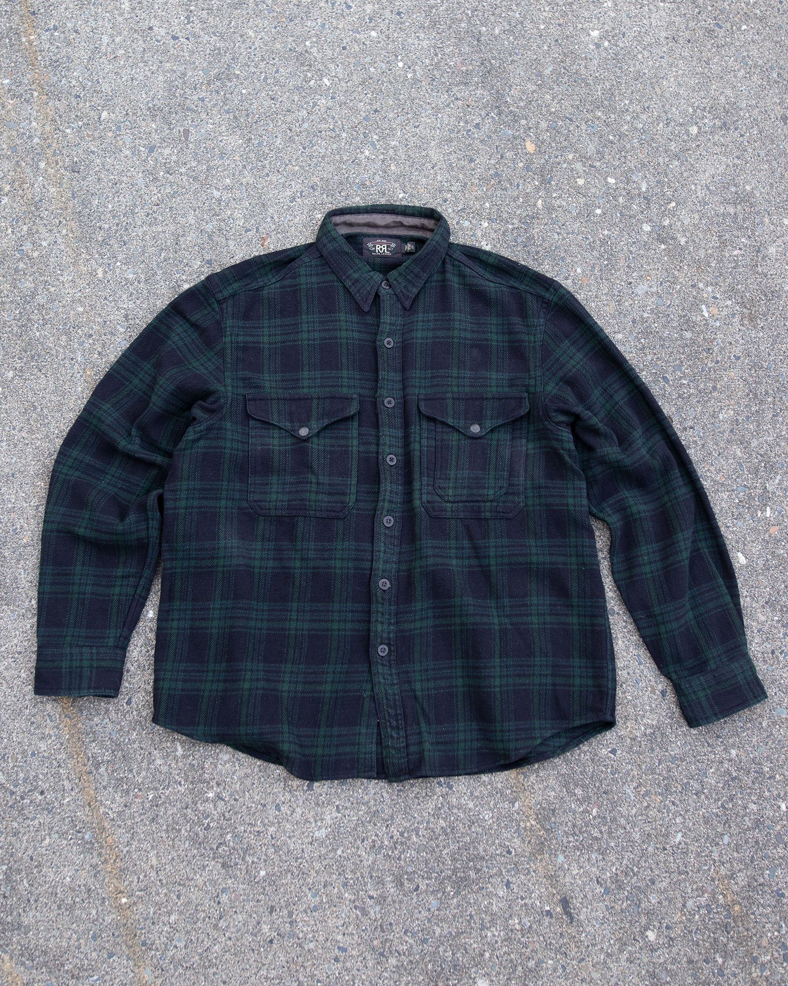 RRL Ralph Lauren Heavyweight Twill Work Shirt in Green/Black | Grailed