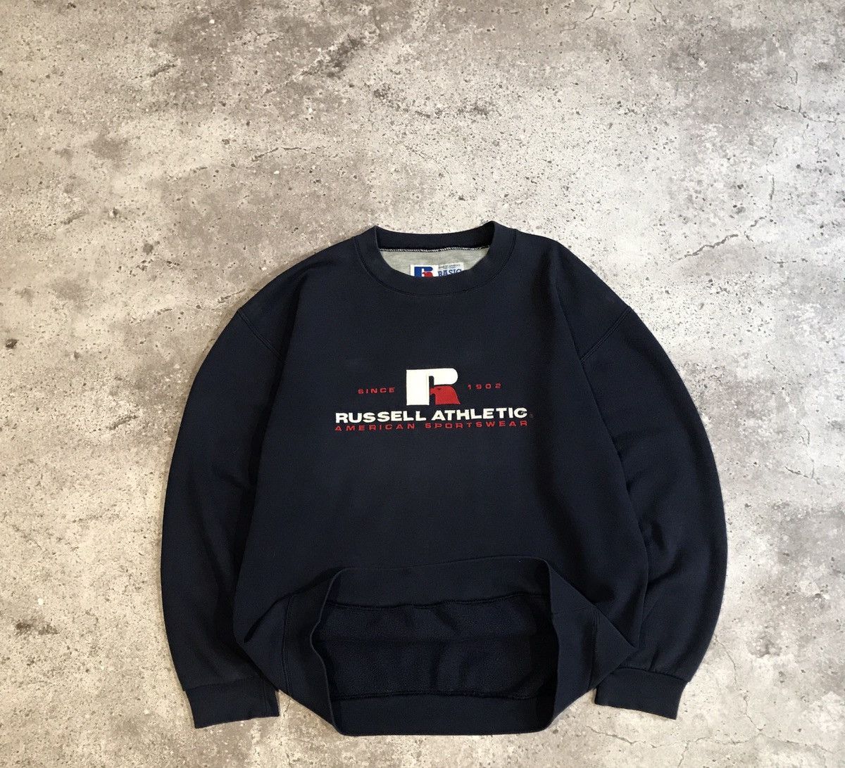 Vintage Vintage Sweatshirt Russel Athletic Faded Embroiled Logo M | Grailed