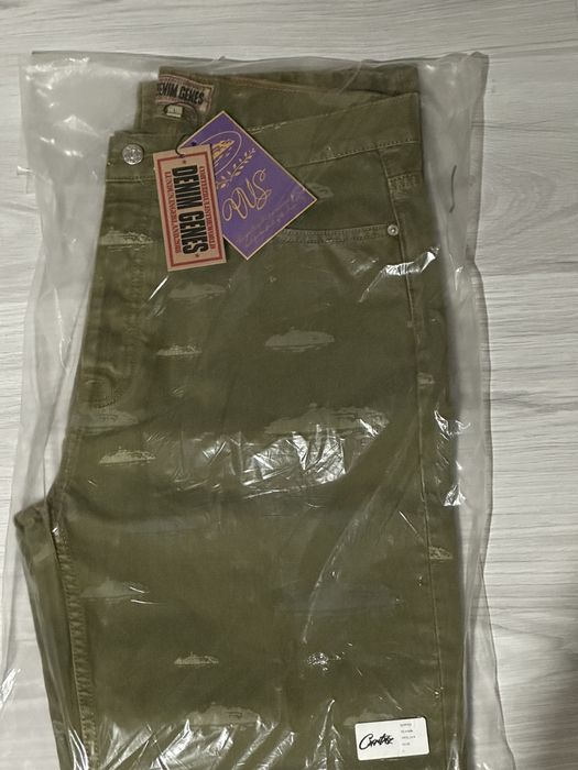 Corteiz Corteiz Alcatraz Pattern Denim Jeans Khaki | Grailed