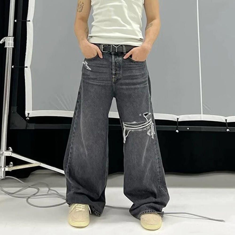 Streetwear Washed Distressed Baggy Jeans Ripped Denim | Grailed