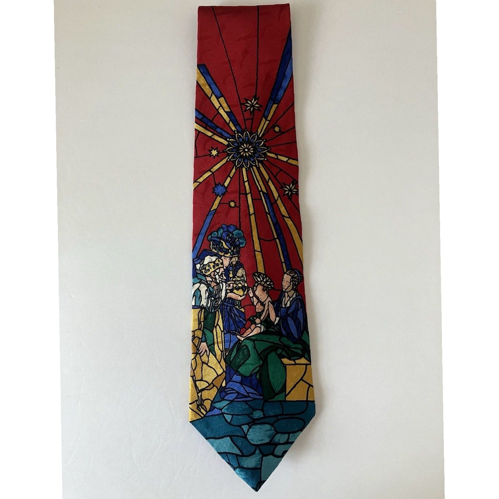 Vintage Silk Necktie Featuring a Unique Stained Glass Inspired Nativity ...