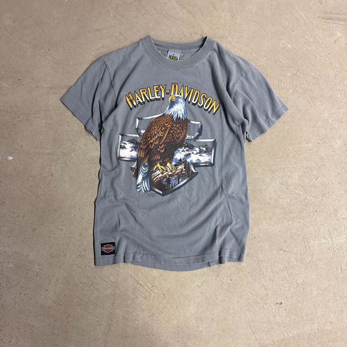 Vintage Vintage 90s Harley Davidson 3D Emblem Eagle Gray T-Shirt | Grailed