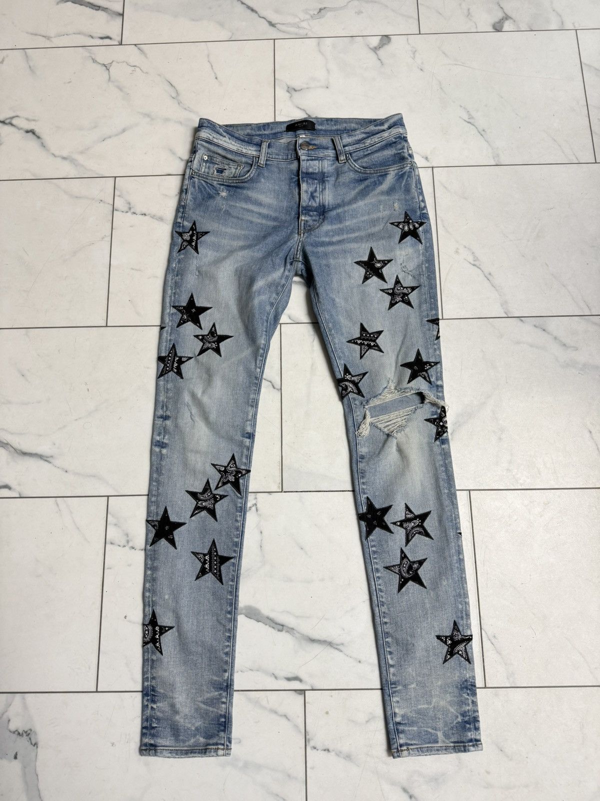 Amiri Amiri MX1 Bandana Star Patch Clay Indigo Jeans | Grailed