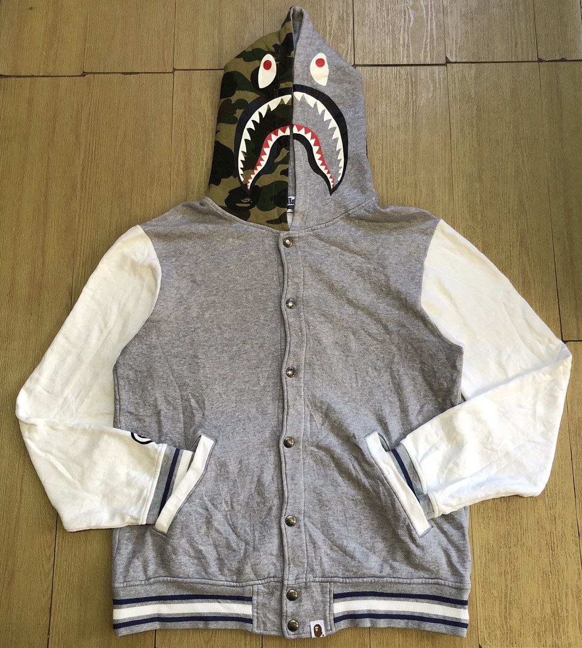 Bape 1st Camo Shark Hoodie Varsity Jacket | Grailed
