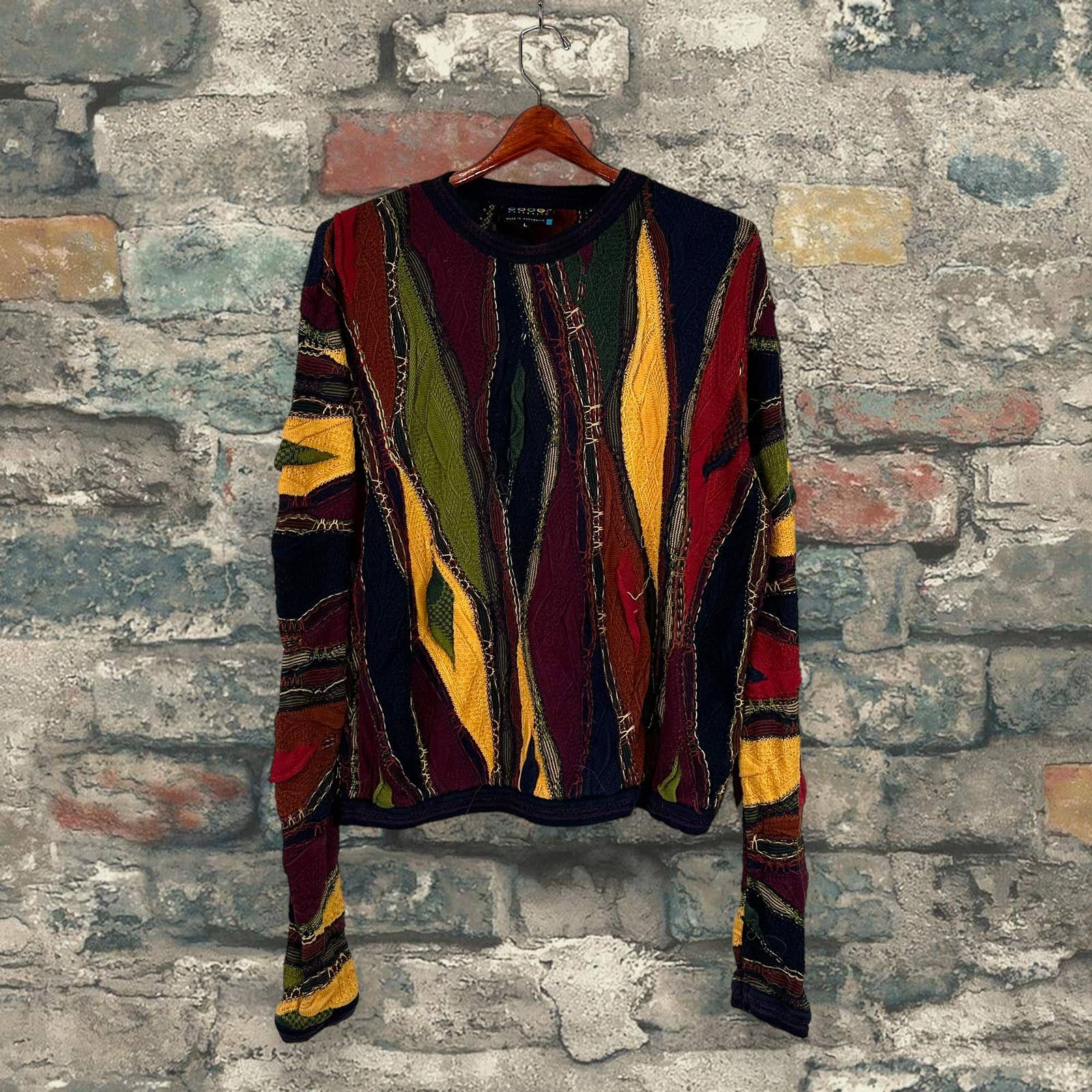 Coogi × Streetwear × Vintage Vintage Coogi Sweater 3D Knitting Red Yellow Blue Green 90s | Grailed